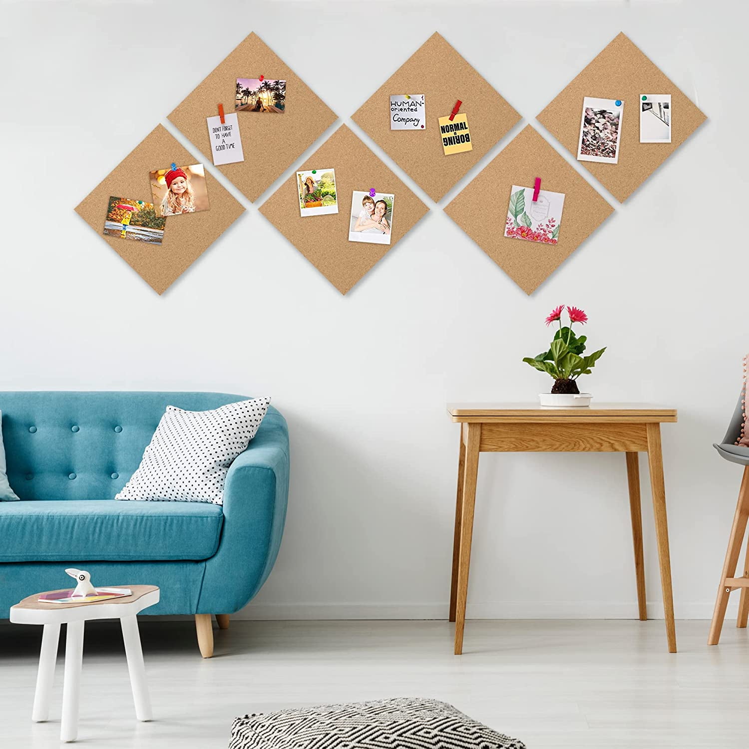 12x12 Cork Board Tiles 6 Pack with Wood Clips for School, Home & Office ...