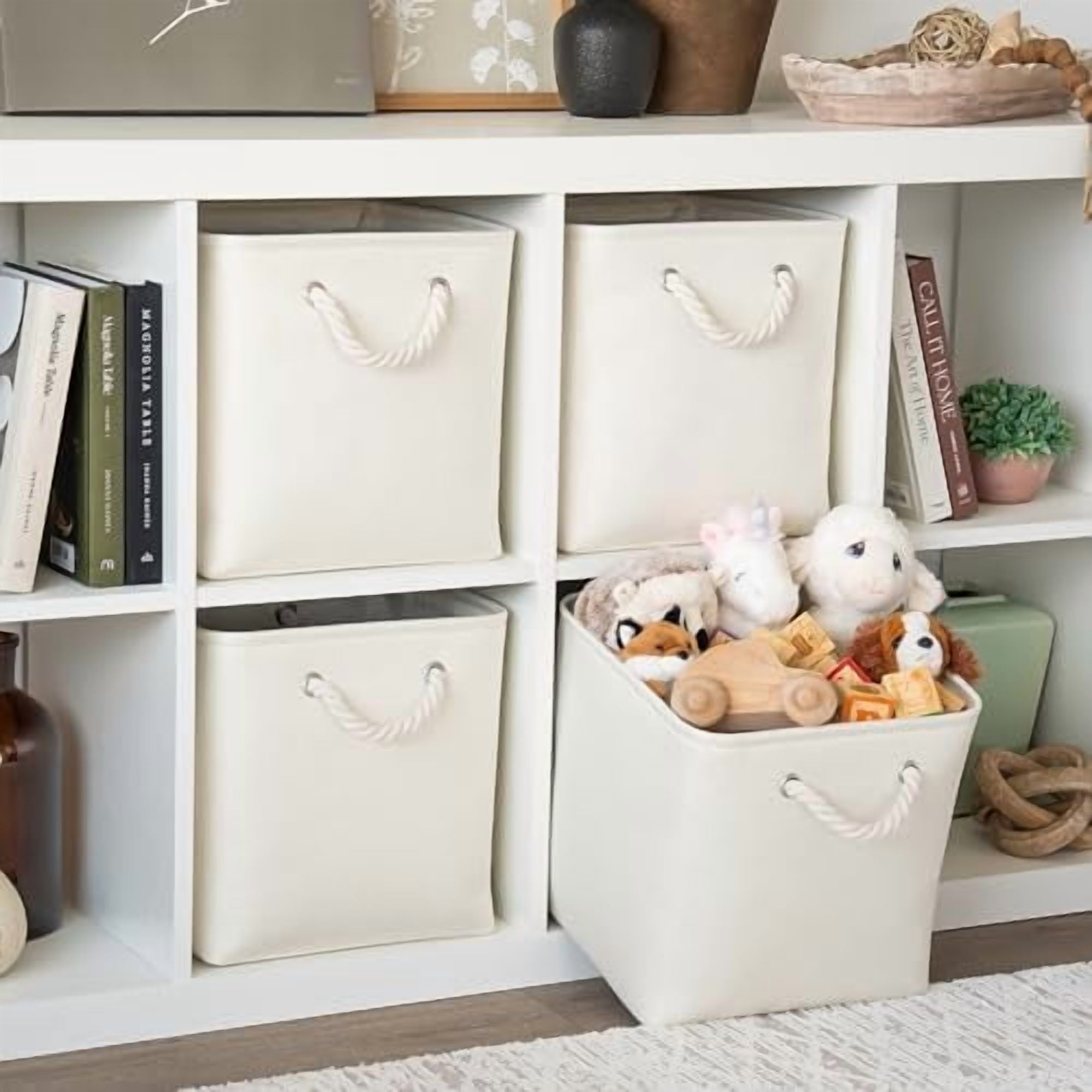 12x12 Cube Storage Bins 4 Pack, Foldable Cube Storage Organizer w/ Rope ...