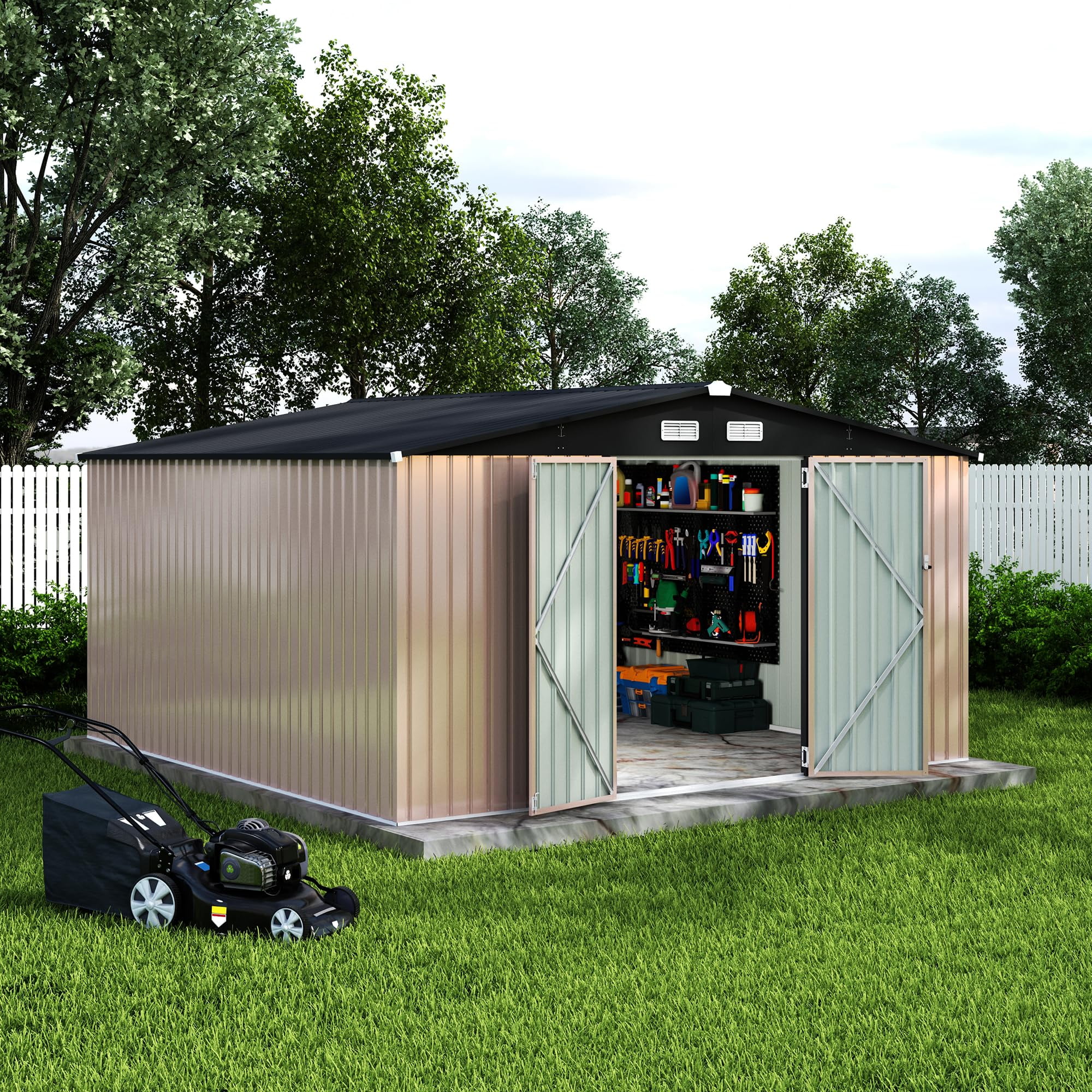 12x12 FT Metal Storage Sheds Outdoor,Metal Yard Sheds Garden Shed Kit ...