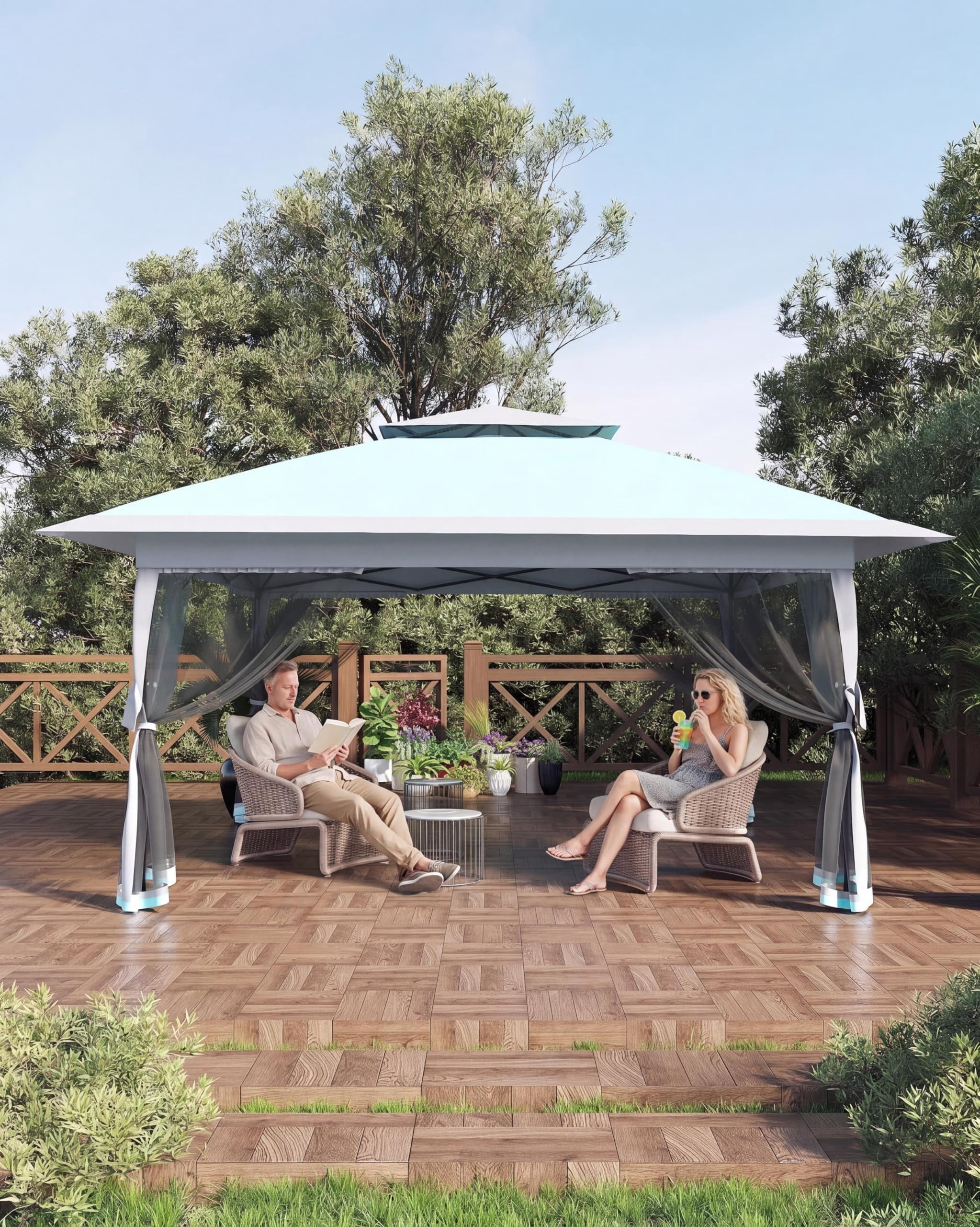 12x12 FT One-Push Collapsible Canopy Gazebo Tent with mosquito netting ...