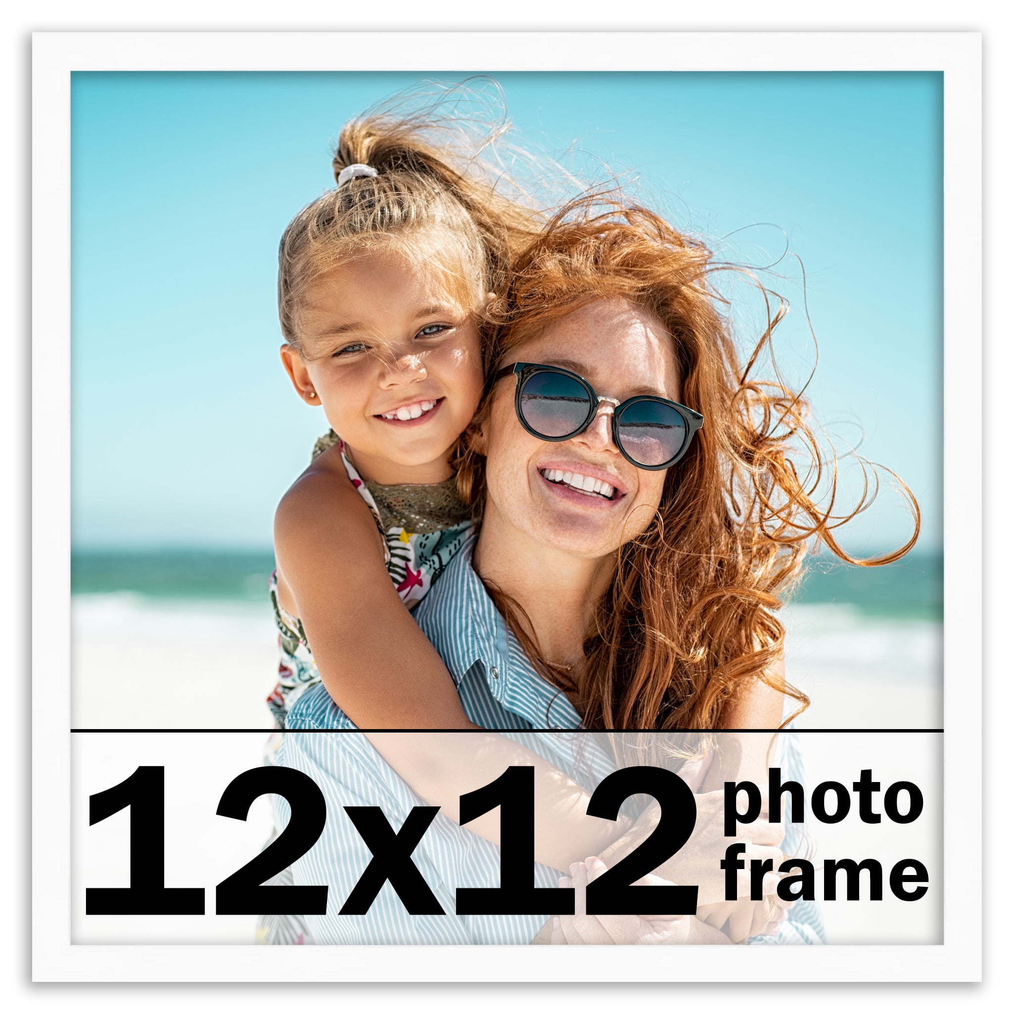 12x12 Frame White Solid Wood Picture Frame Includes UV Acrylic Shatter ...
