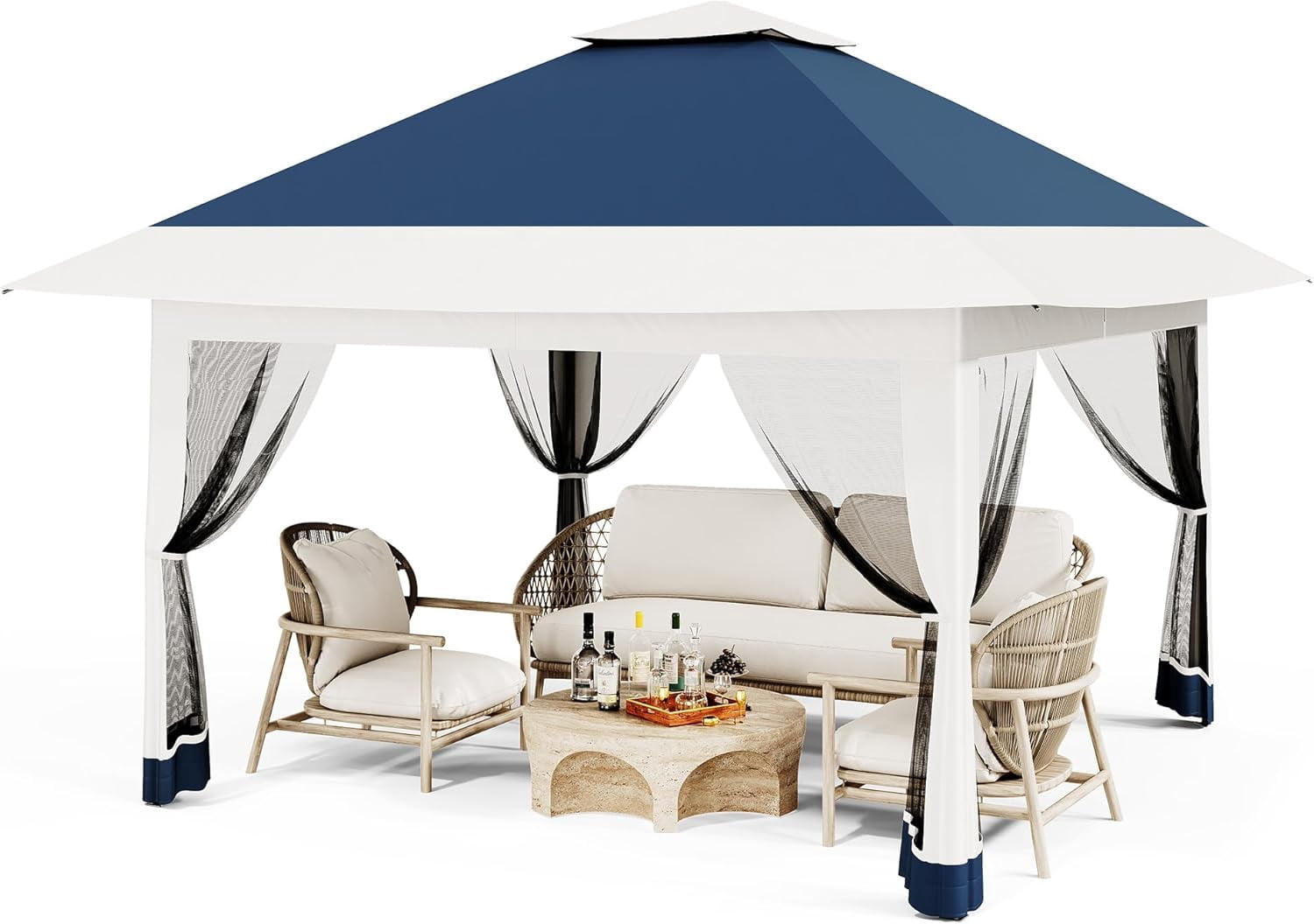 12x12 Ft Pop-Up Patio Gazebo with Double Roof Waterproof Canopy Mesh ...