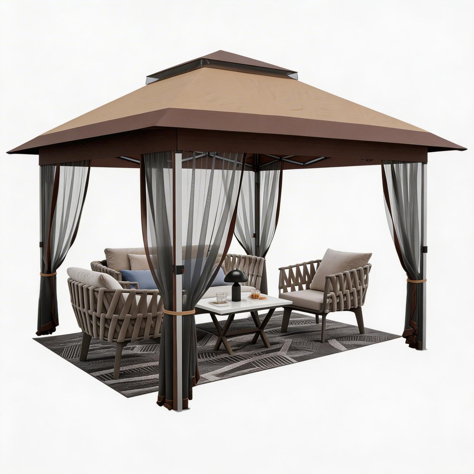 12x12 Gazebo, Instant Outdoor Canopy Tent with Mosquito Netting, Screen ...