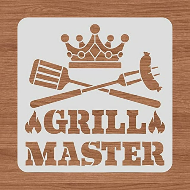 12x12 Inch Barbecue Painting Stencils Grill Master Crown Spatu Plastic ...