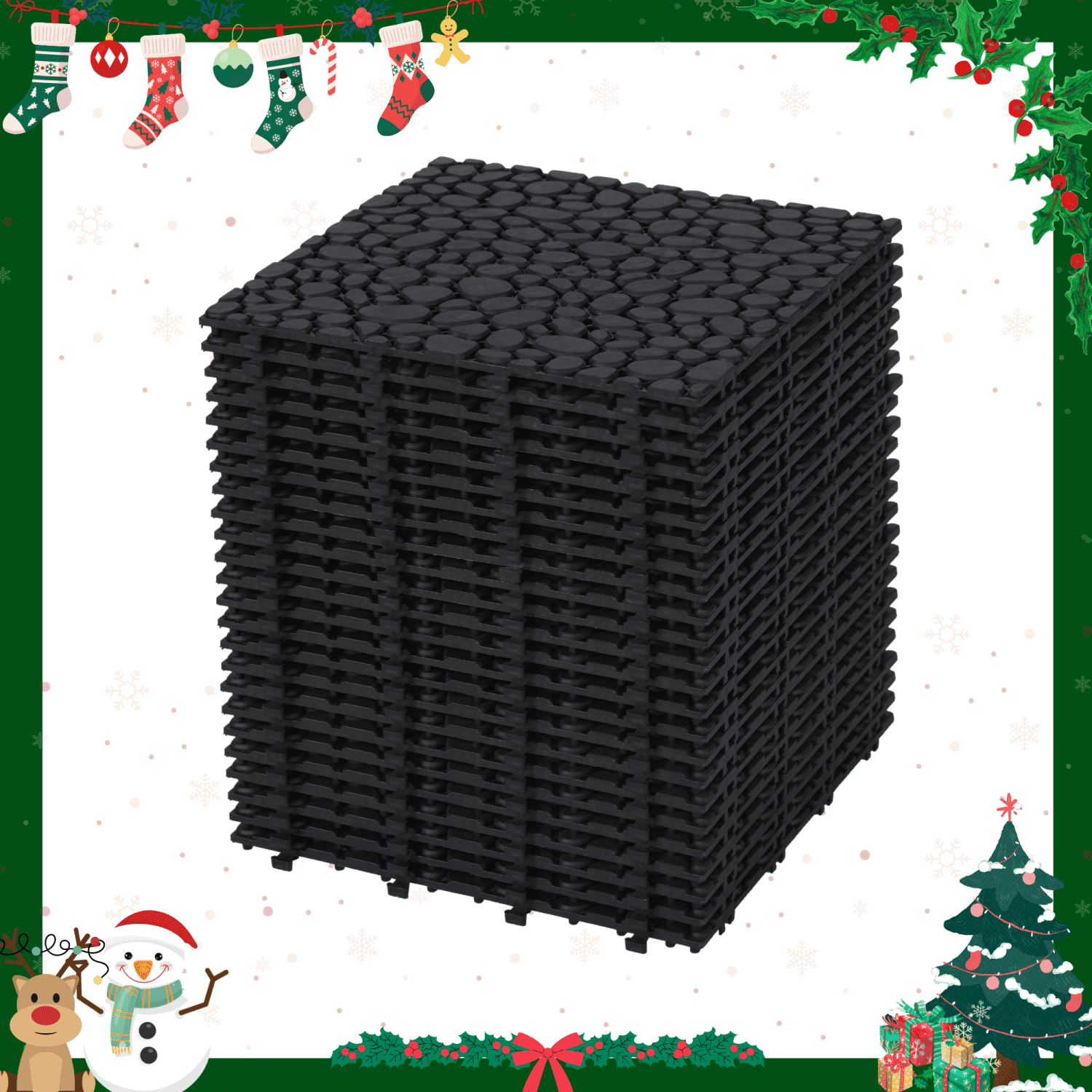 12x12 Inch Black Interlocking Deck Tiles - Waterproof Anti-slip Strong ...