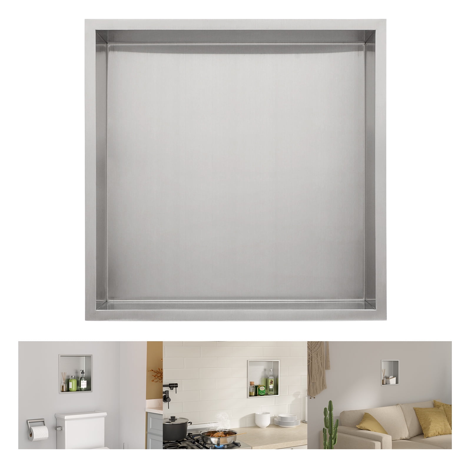 12x12 Inch Brushed SUS304 Stainless Steel Square Single Shelf Bath ...