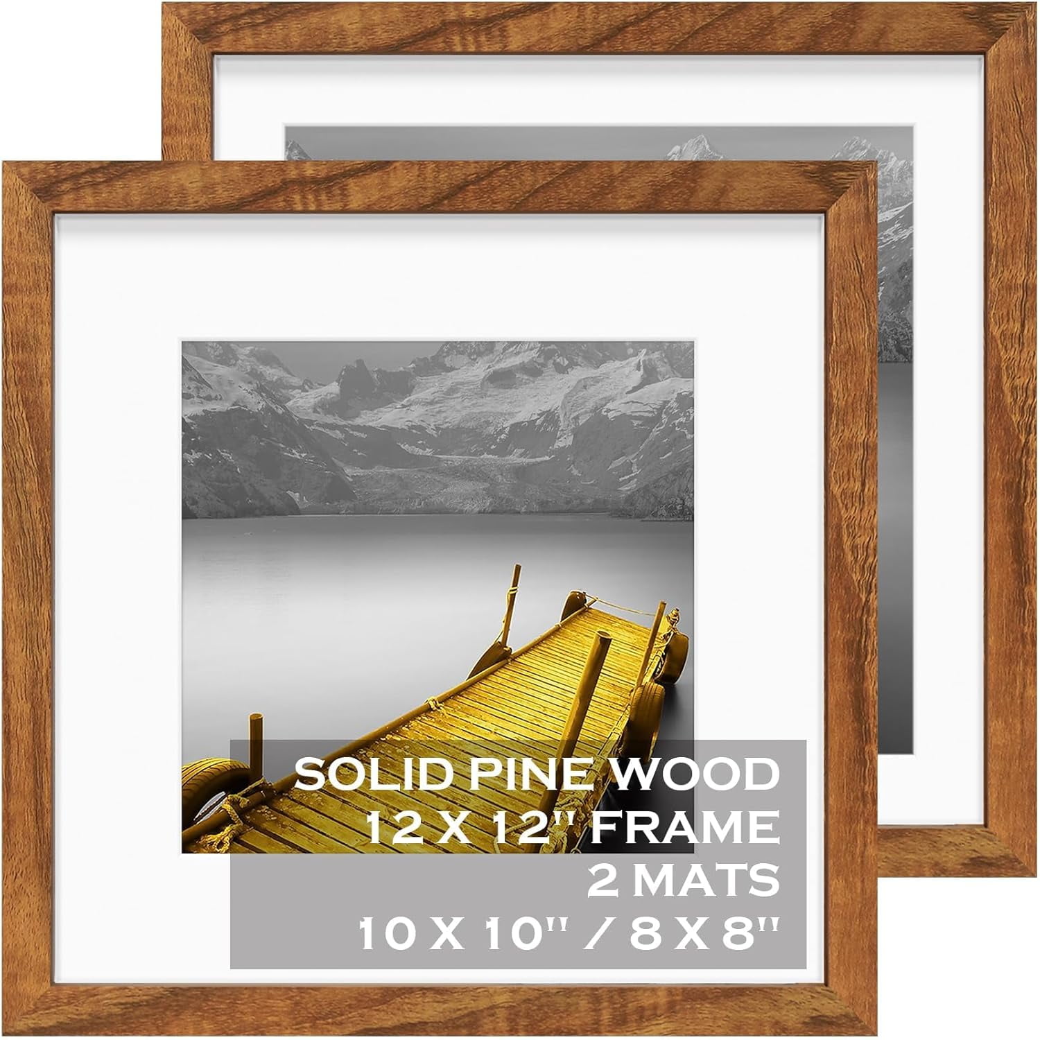 12x12 Inch Square Photo Frames with 2 Mats, Wooden for Wall or Tabletop ...