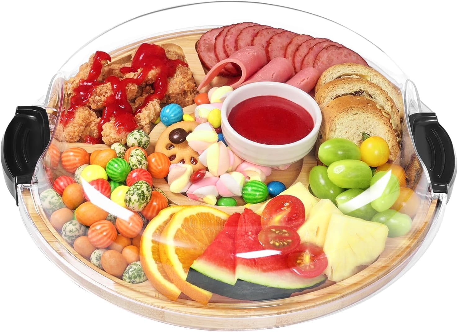 12x12 Inch Wooden Snack Tray with Lid , 6-Compartment Portable Serving ...