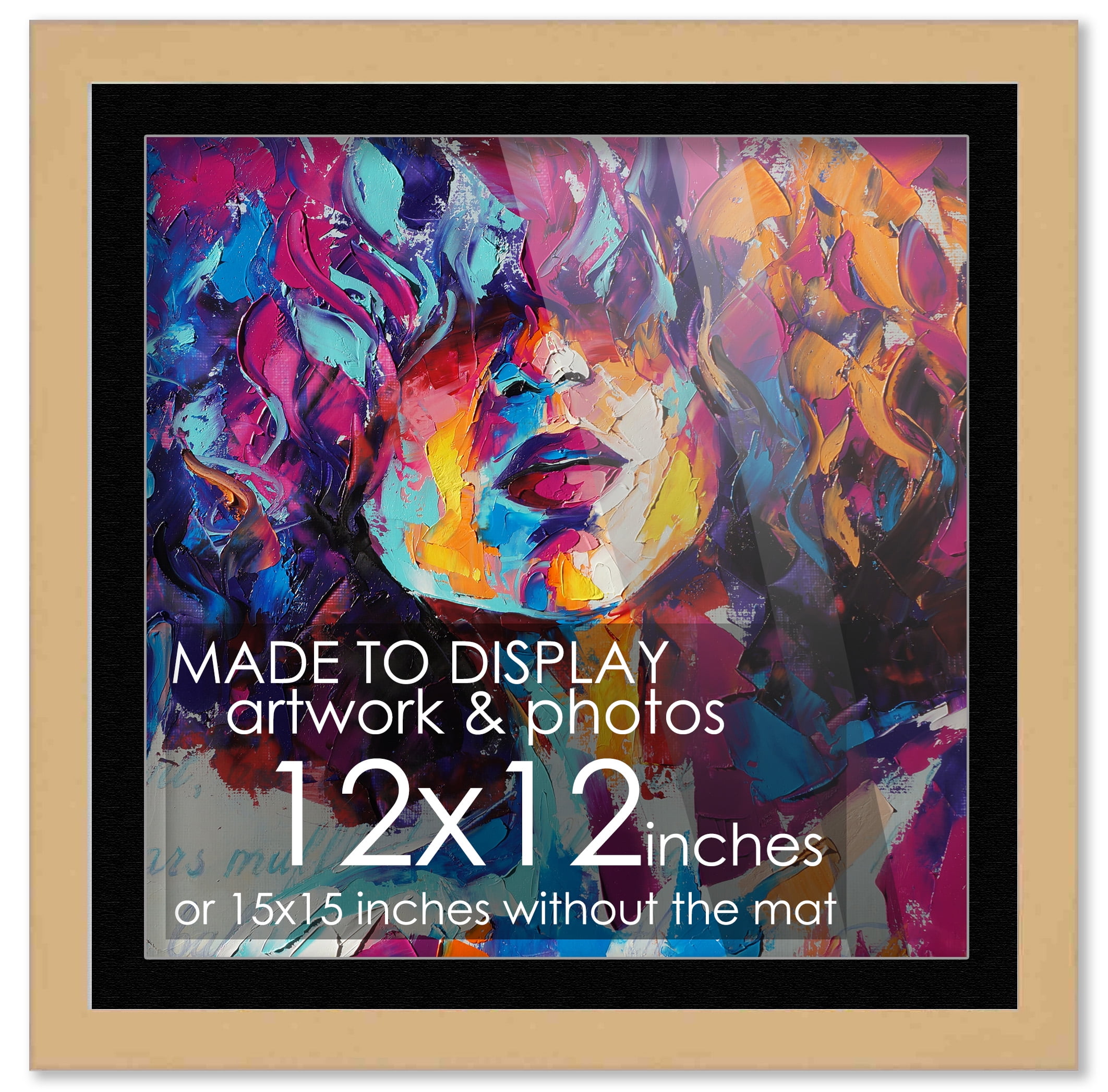 12x12 Natural Frame Matted for 12x12 Picture or 15x15 Poster Without ...