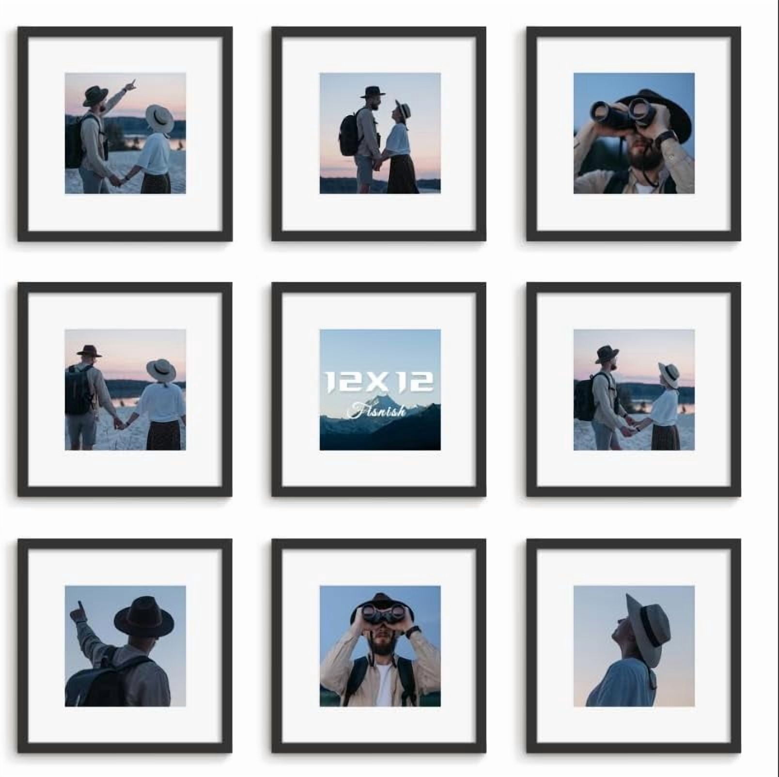 12x12 Picture Frame Sef of 10, Display Pictures 8x8 with Mat or 12 x 12 ...