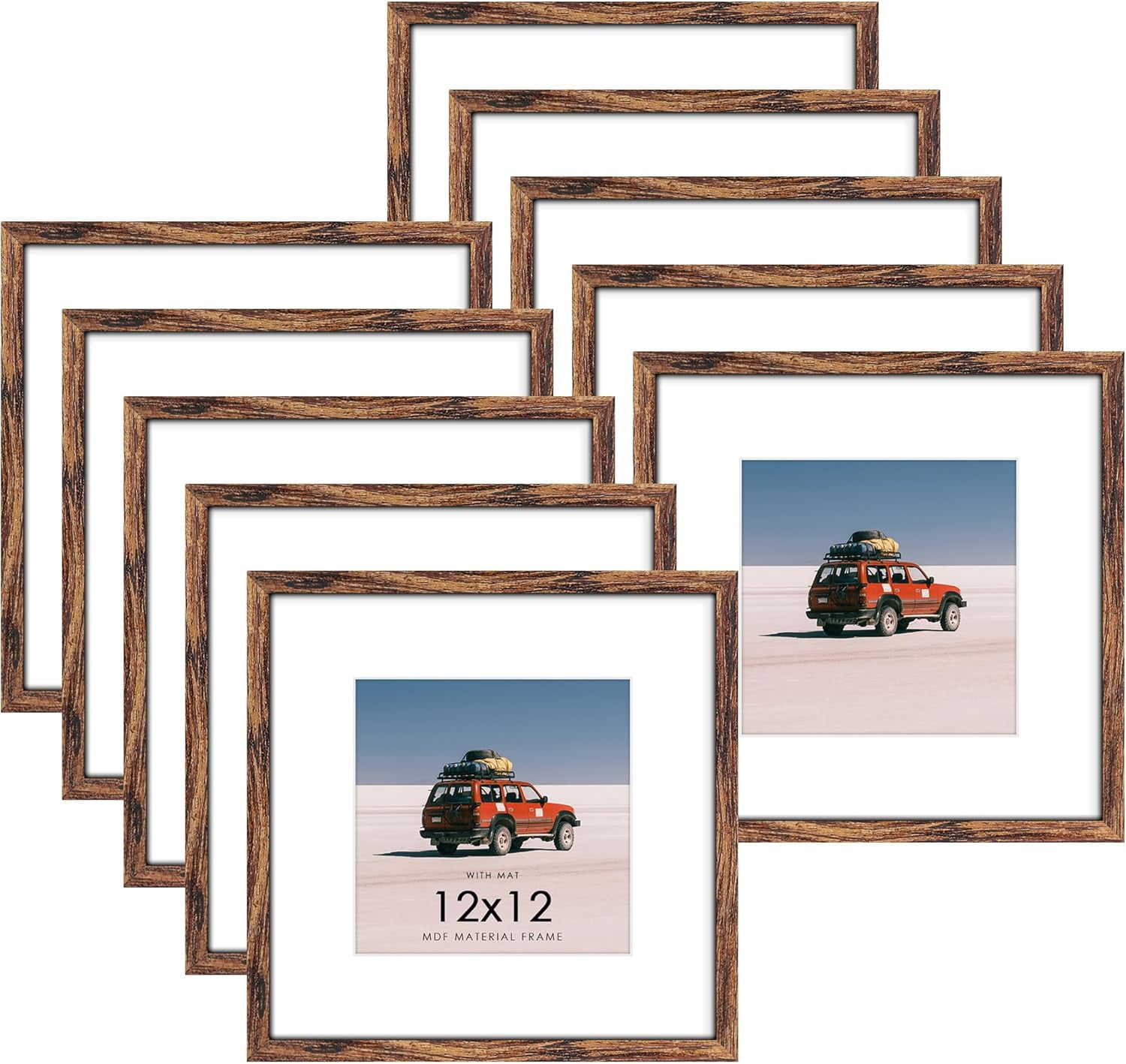 12x12 Picture Frame Sef of 10, Display Pictures 8x8 with Mat or 12 x 12 ...