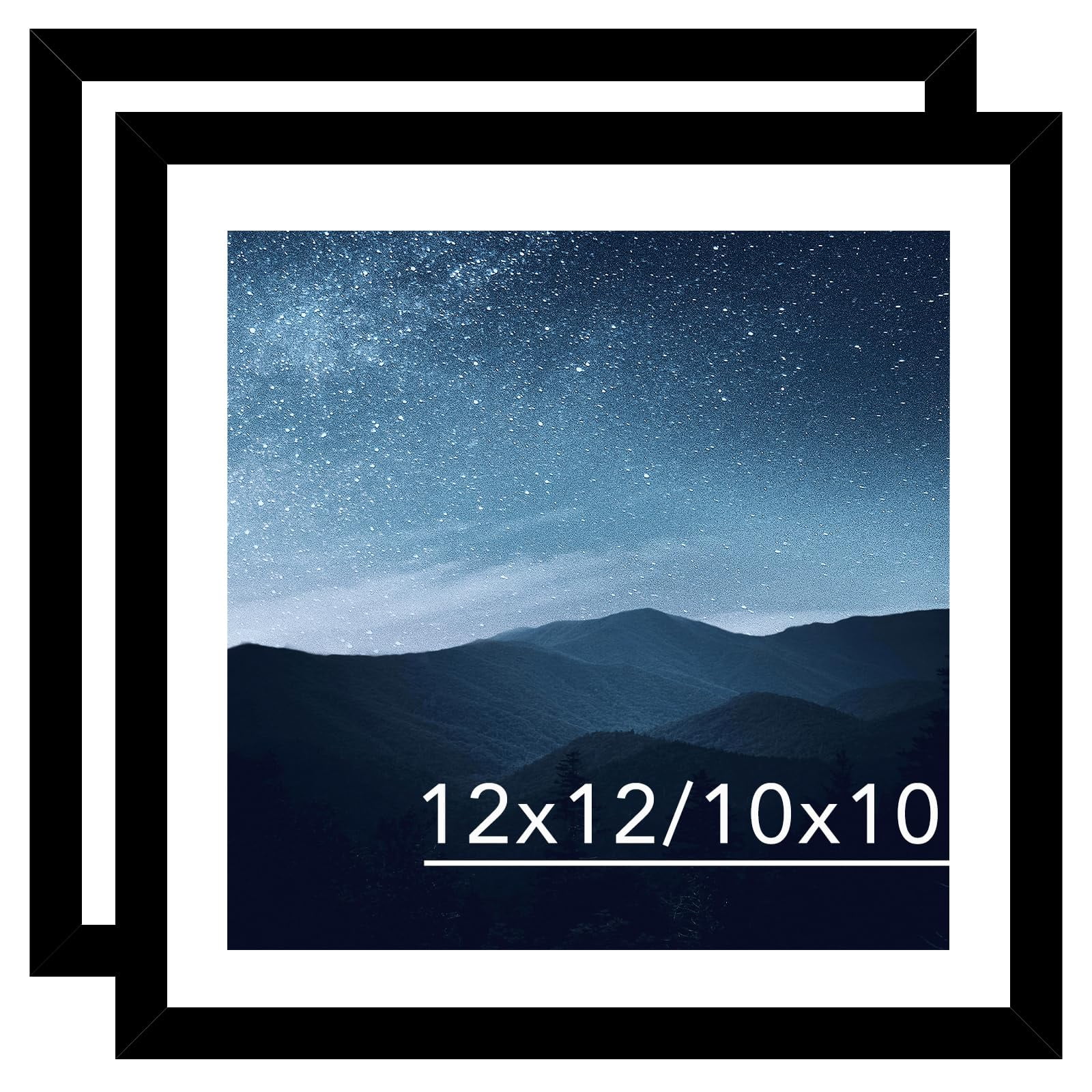 12x12 Picture Frame Set of 2 Black with 10x10 Mat for Diamond Painting ...