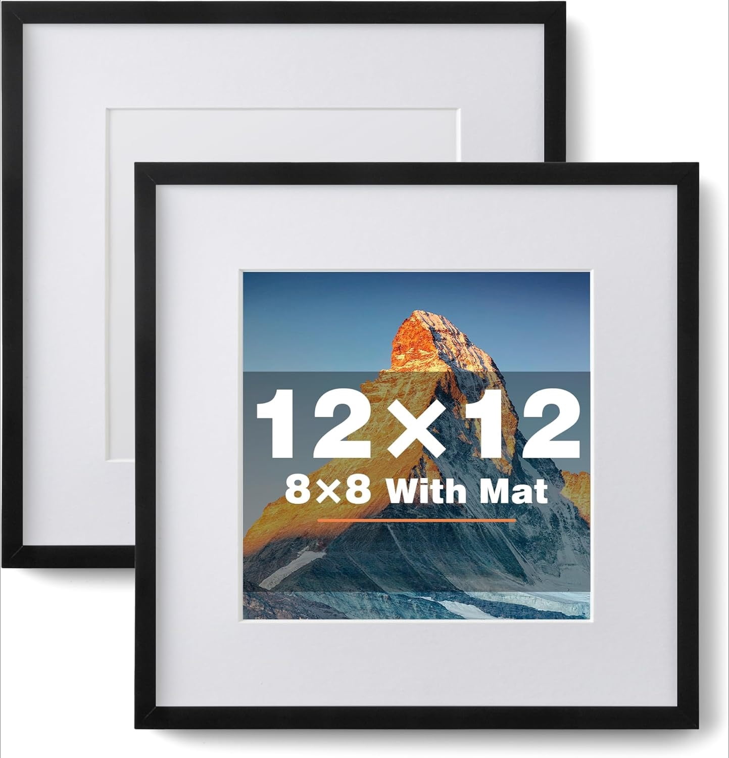 12x12 Picture Frame Set of 2,Black Photo Frame for 8x8 With Mat or ...