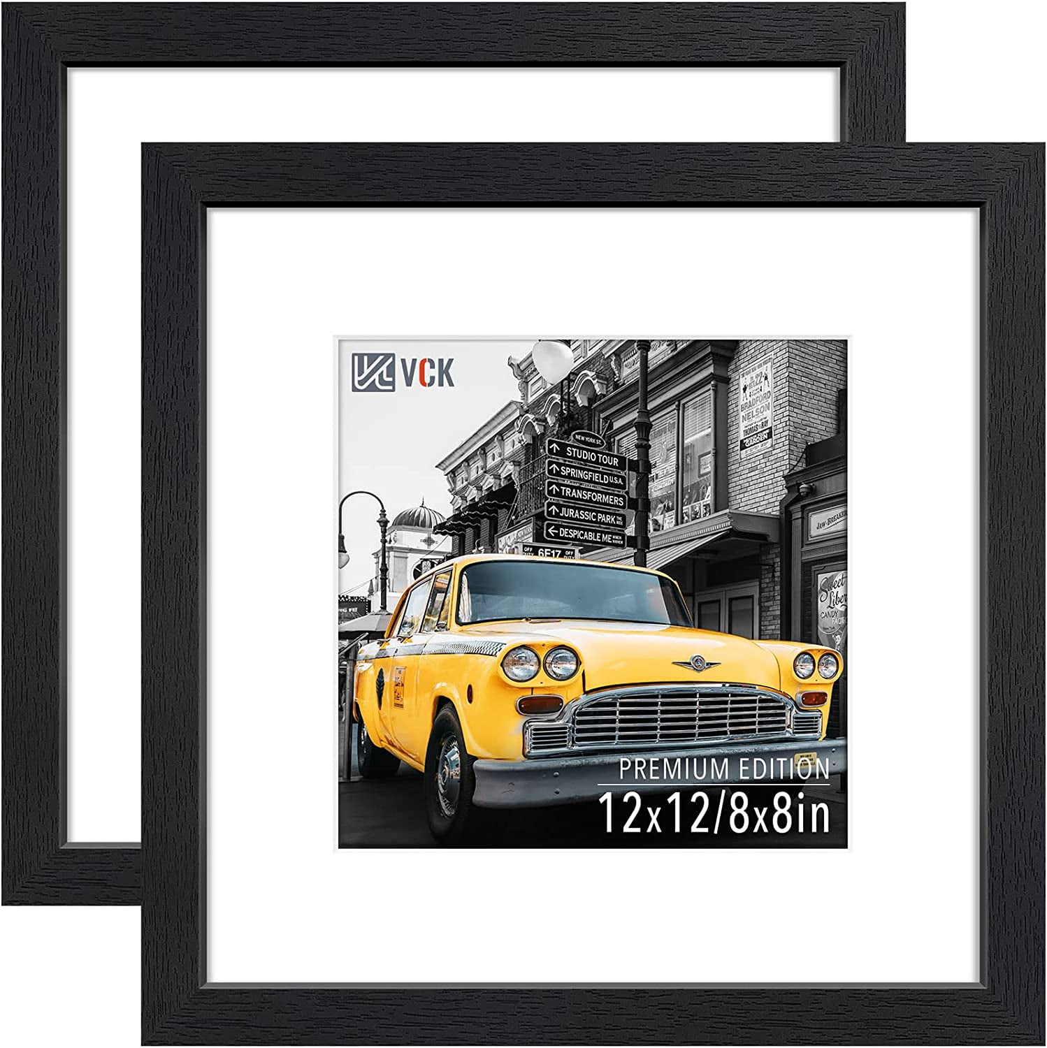 12x12 Picture Frame Set of 2 - Black, Textured Modern Square Wooden Frames with HD Glass ...