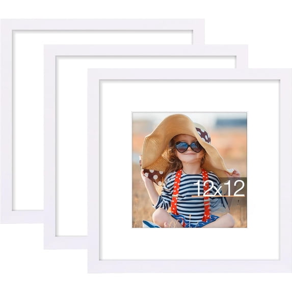12x12 Picture Frame Set of 3, Display Pictures 8x8 with Mat or 12x12 ...