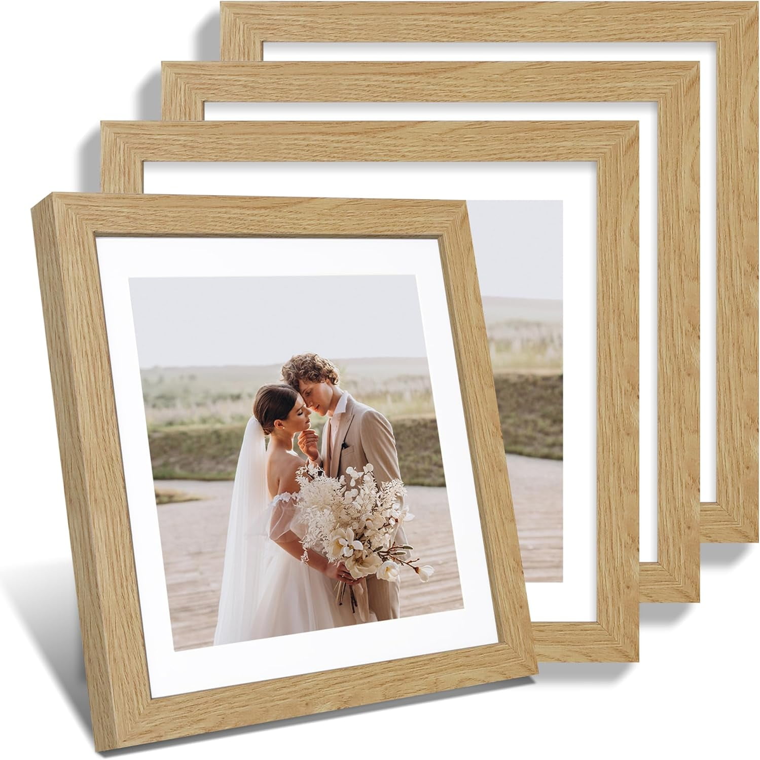 12x12 Picture Frame Set of 4 - Made of Glass and Natural Oak Wooden ...