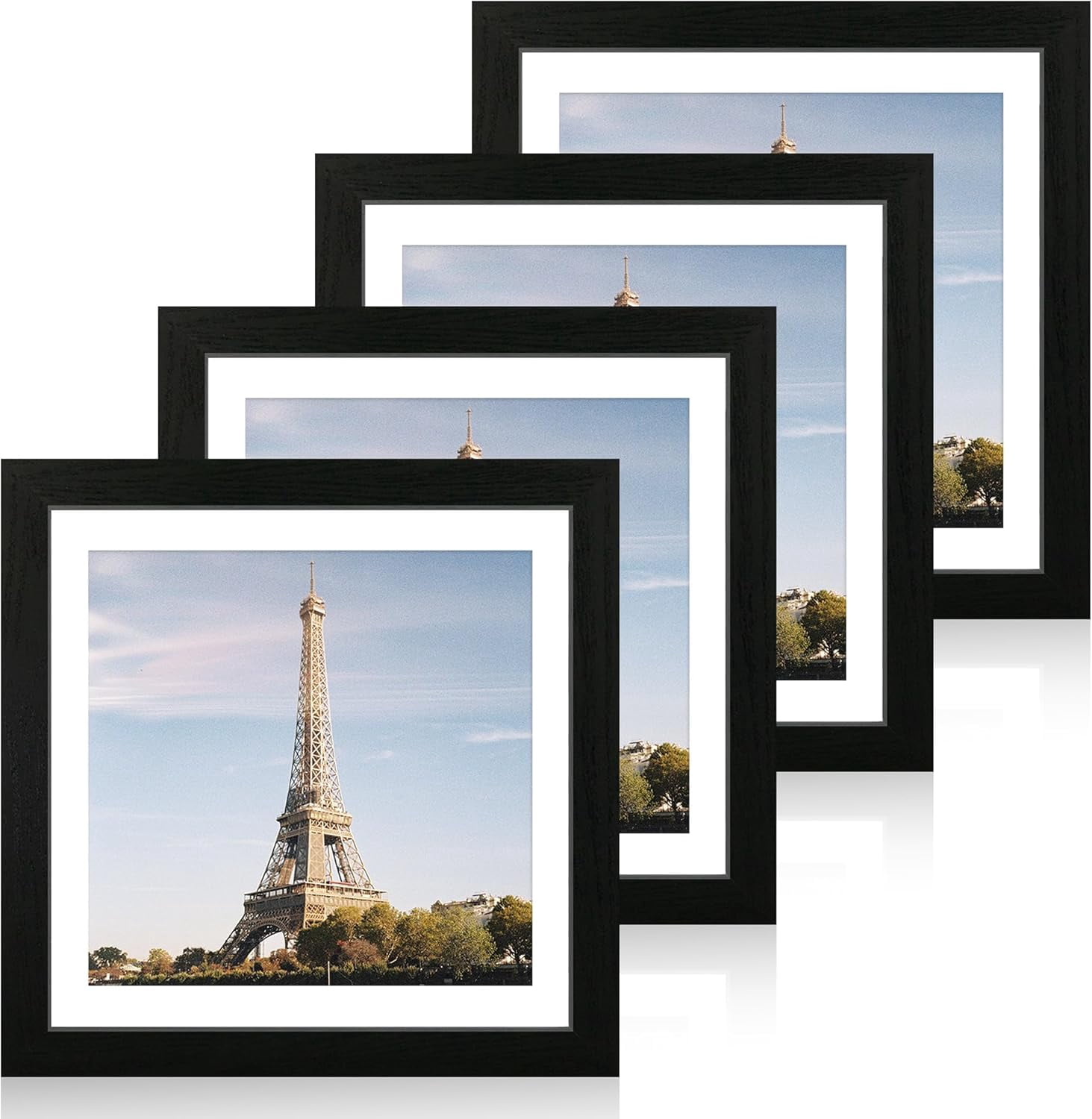 12x12 Picture Frame Set of 4 with Tempered Glass, Black Frame Display ...