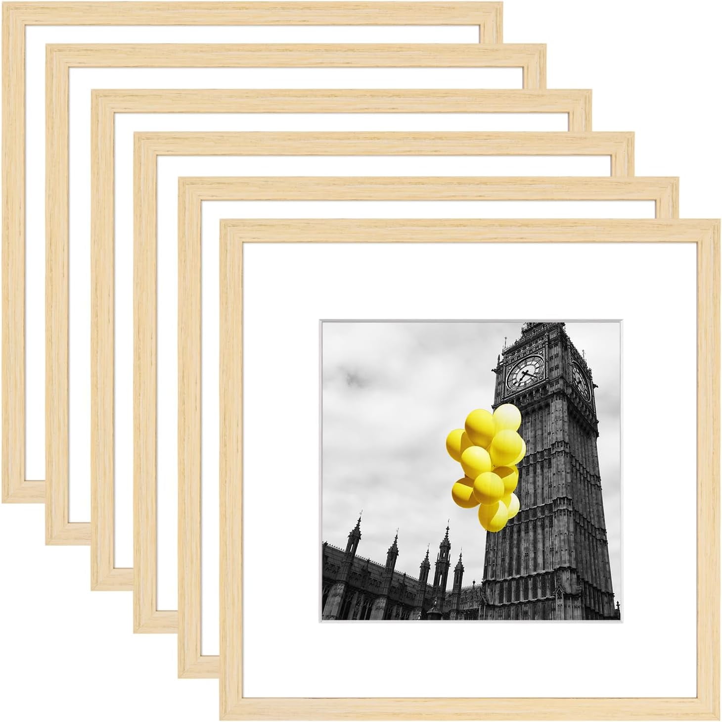 12x12 Picture Frame Set of 6, Display Pictures 8x8 with Mat or 12x12 Without Mat, Tabletop ...