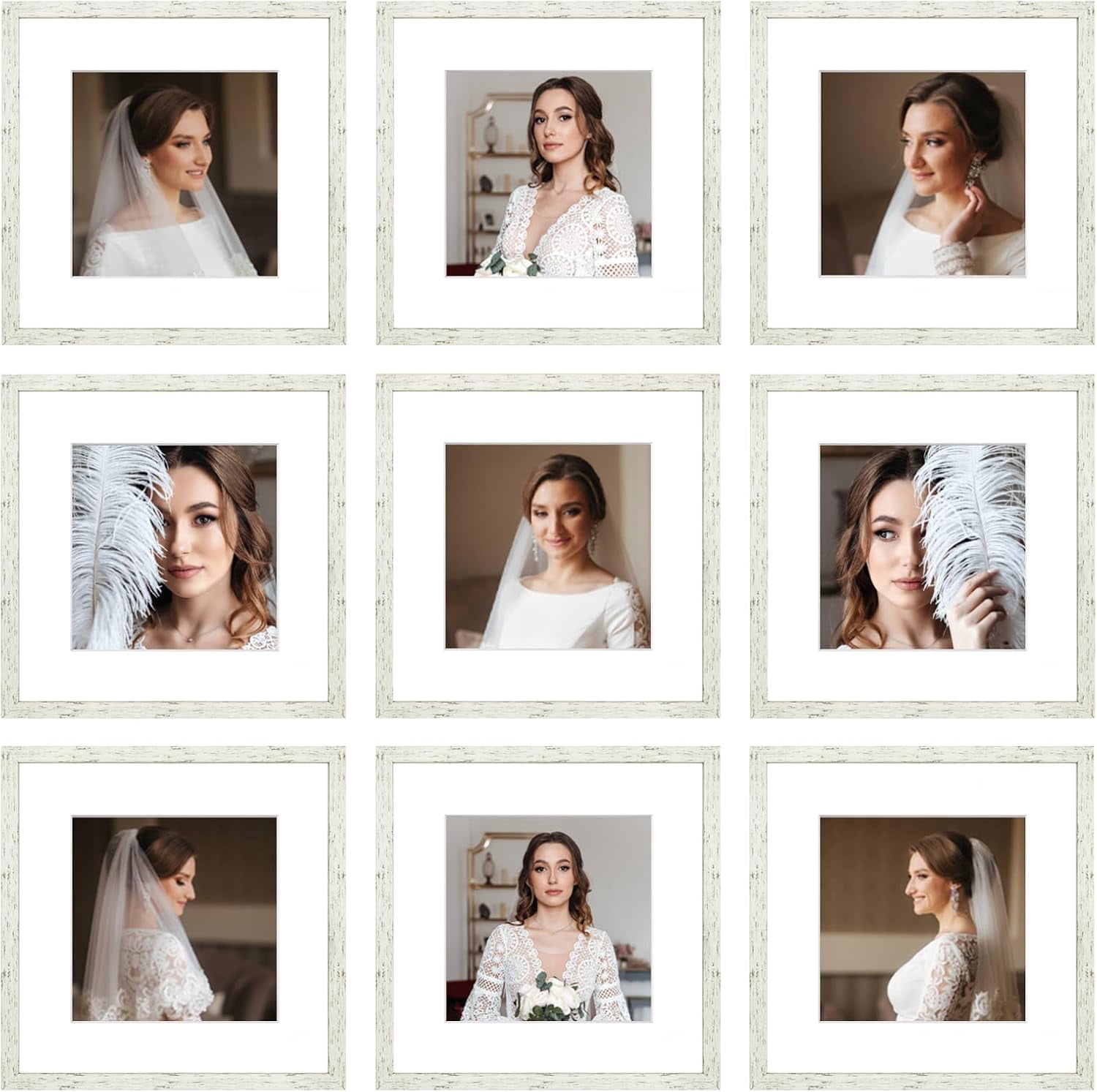 12x12 Picture Frame Set of 9, Display Pictures 8x8 with Mat or 12x12 ...
