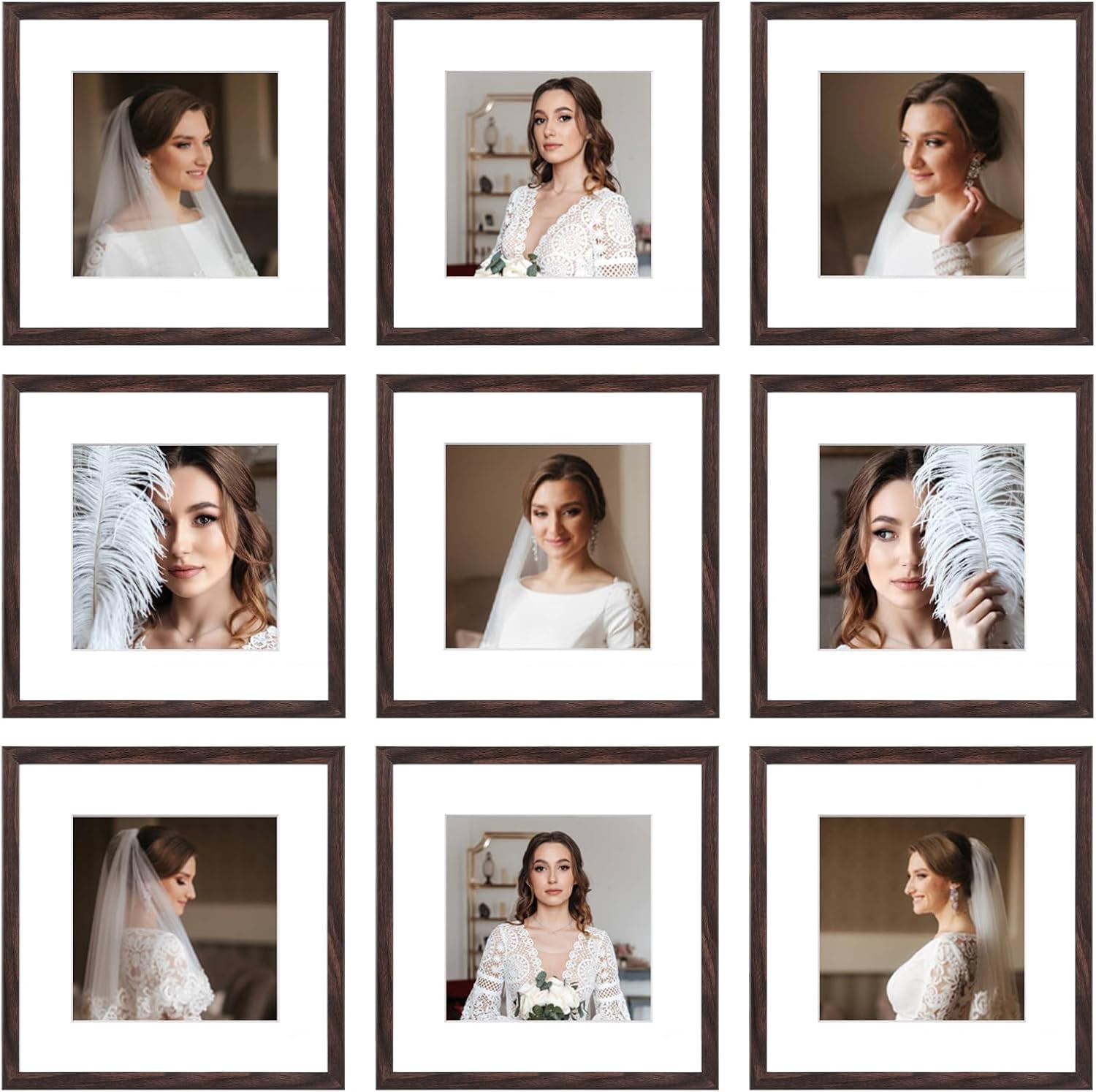 12x12 Picture Frame Set of 9, Display Pictures 8x8 with Mat or 12x12 ...