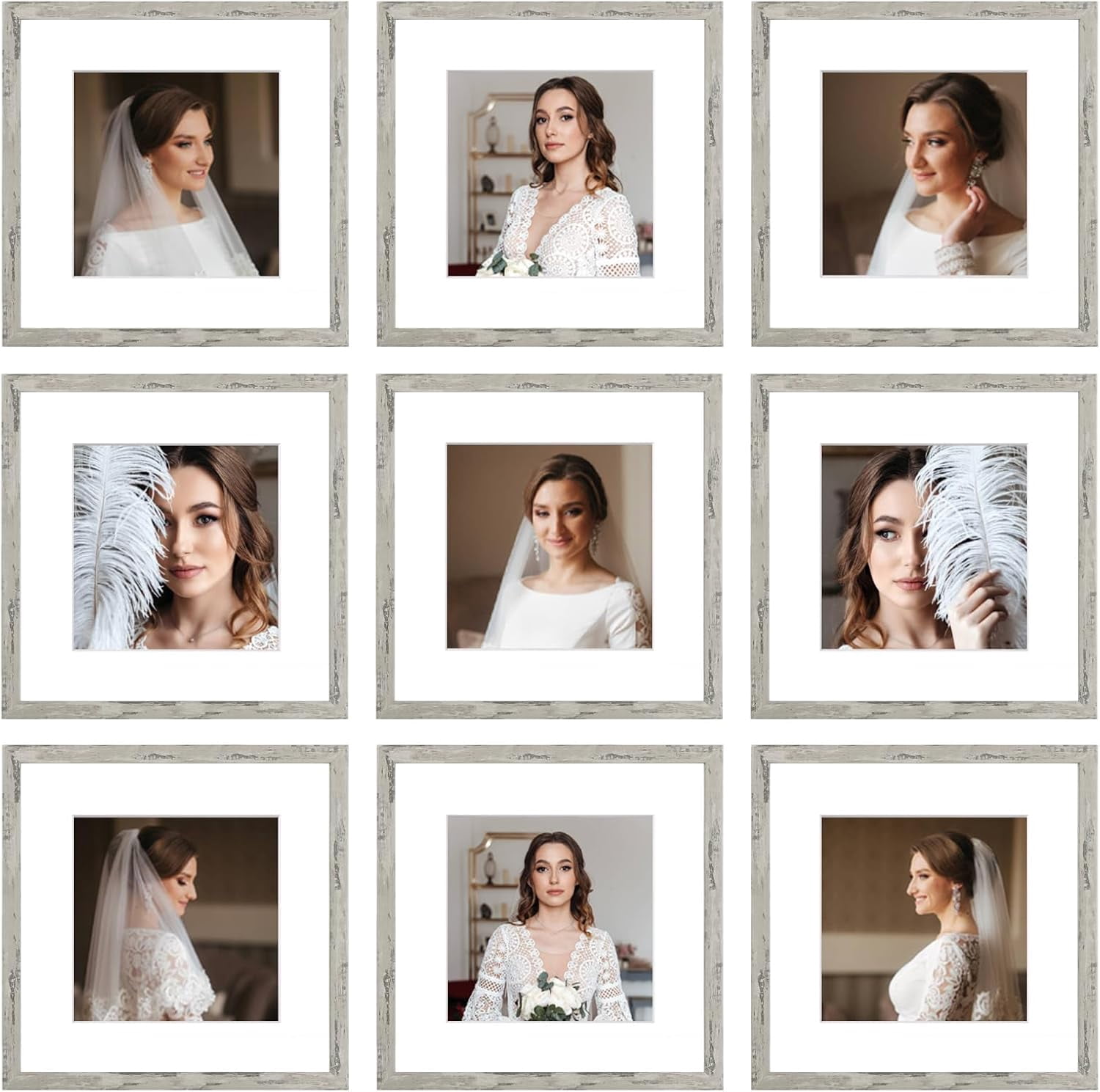 12x12 Picture Frame Set of 9, Display Pictures 8x8 with Mat or 12x12 ...
