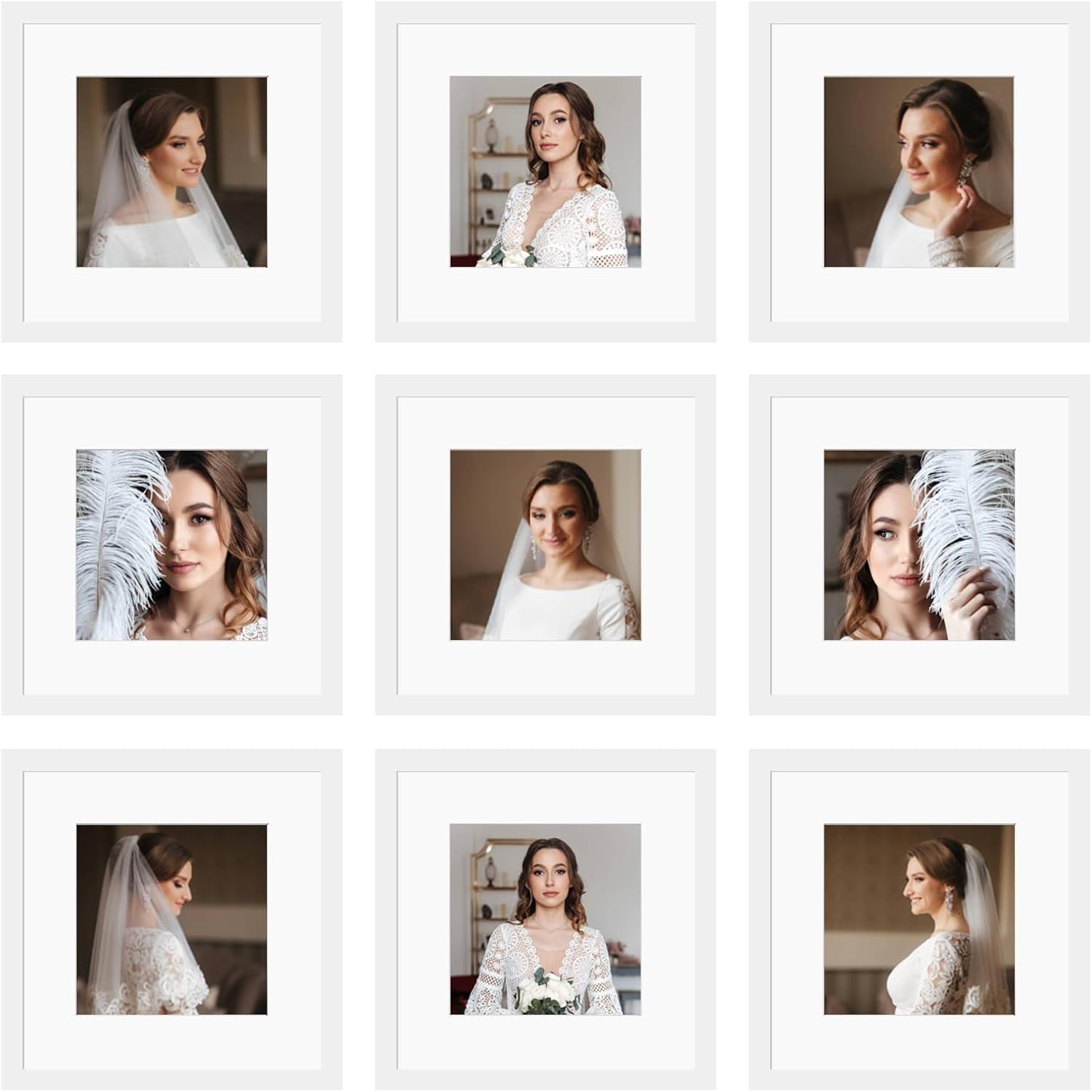 12x12 Picture Frame Set of 9, Display Pictures 8x8 with Mat or 12x12 ...