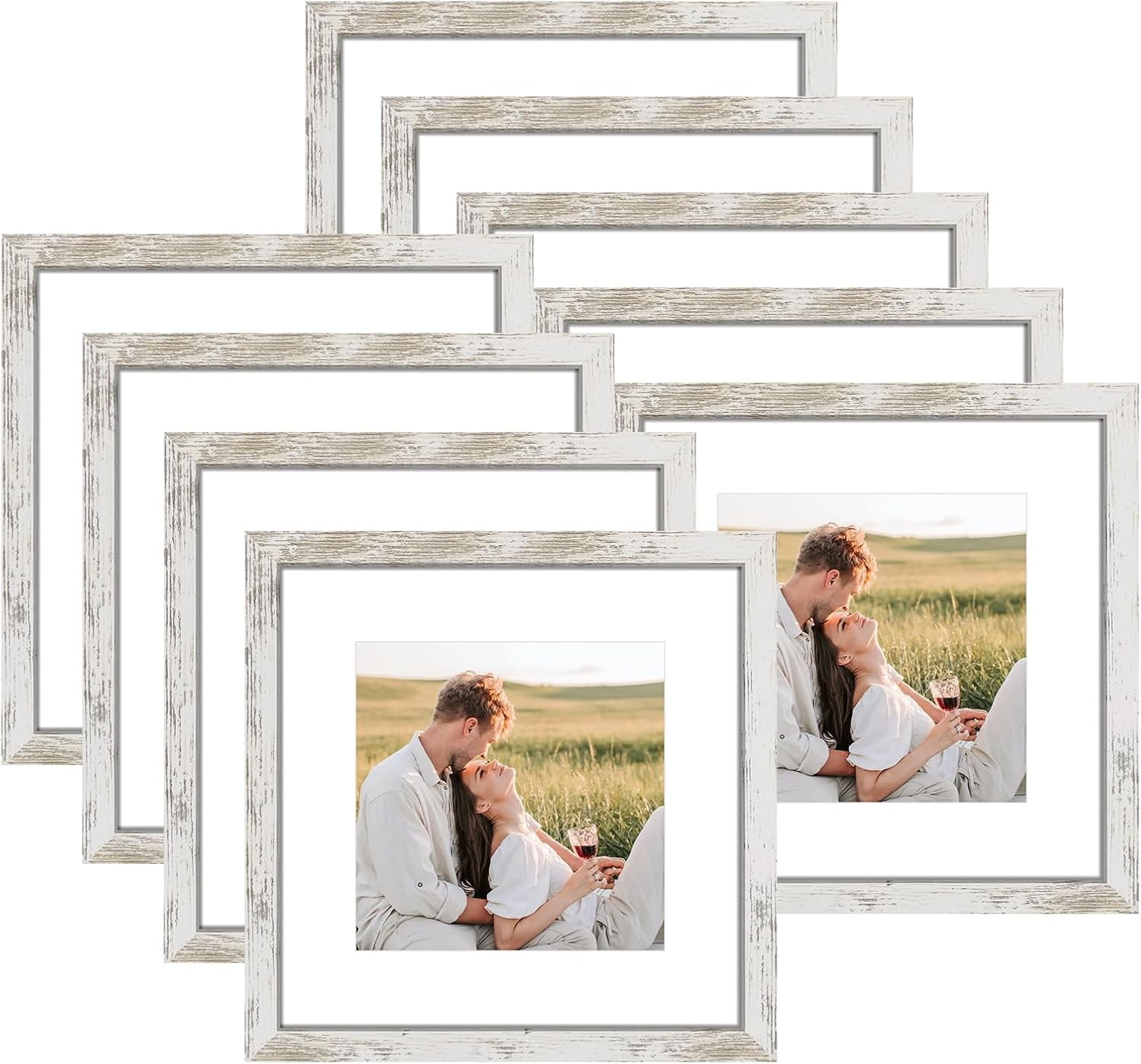 12x12 Picture Frame Set of 9, Photo Gallery Wall Frame Set, Display Pictures 8x8 with Mat or 12 ...