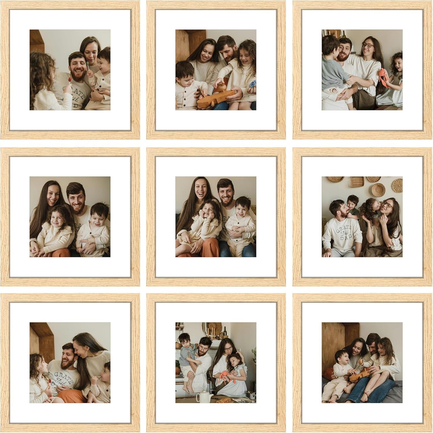 12x12 Picture Frame Set of 9, Photo Gallery Wall Frame Set, Display Pictures 8x8 with Mat or 12 ...