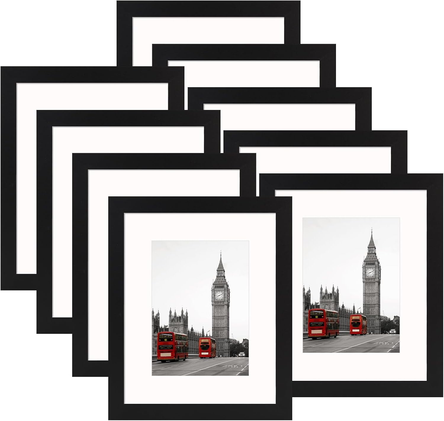 12x12 Picture Frame Set of 9, Photo Gallery Wall Frame Set, Display Pictures 8x8 with Mat or 12 ...