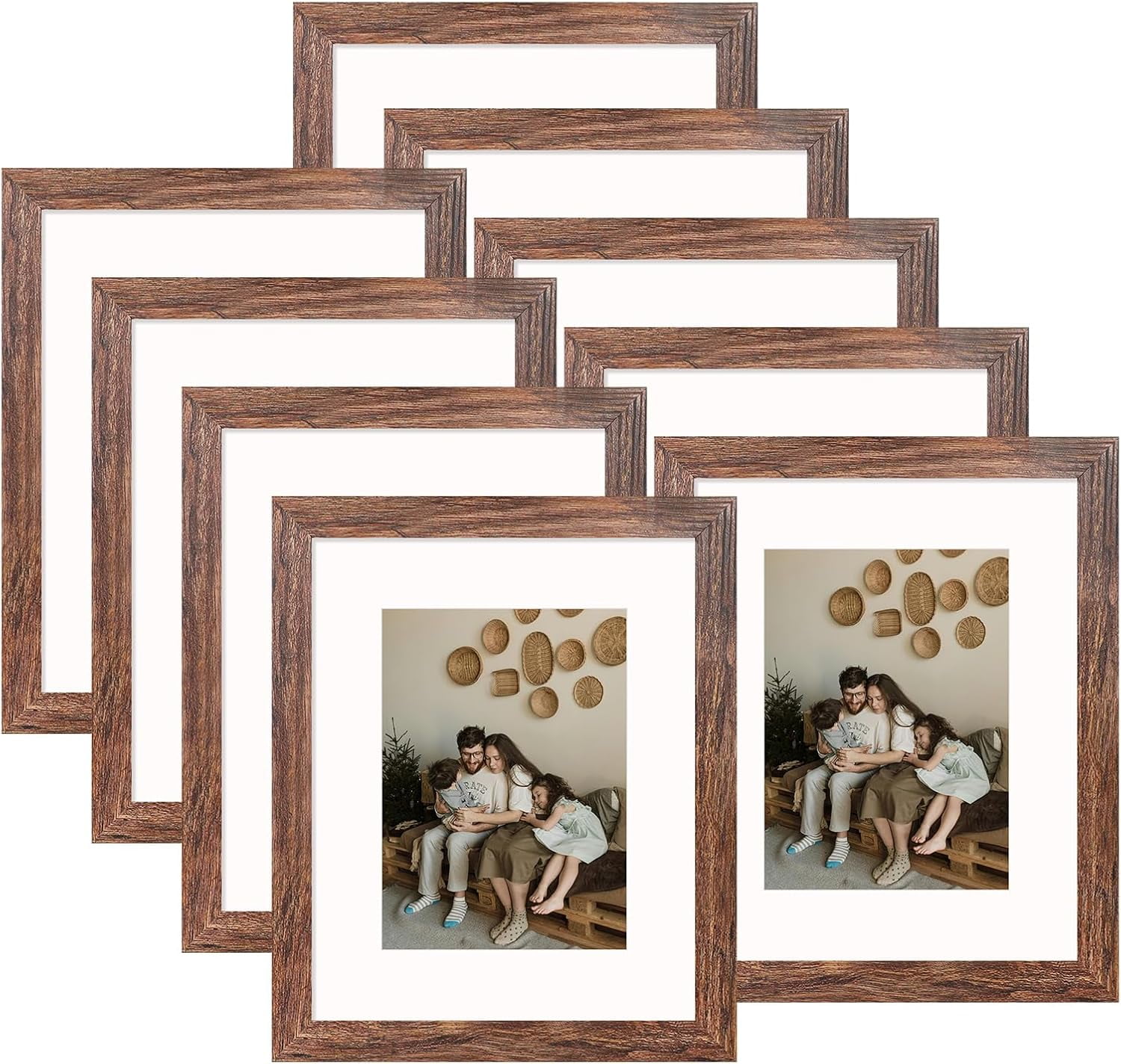12x12 Picture Frame Set of 9, Photo Gallery Wall Frame Set, Display Pictures 8x8 with Mat or 12 ...