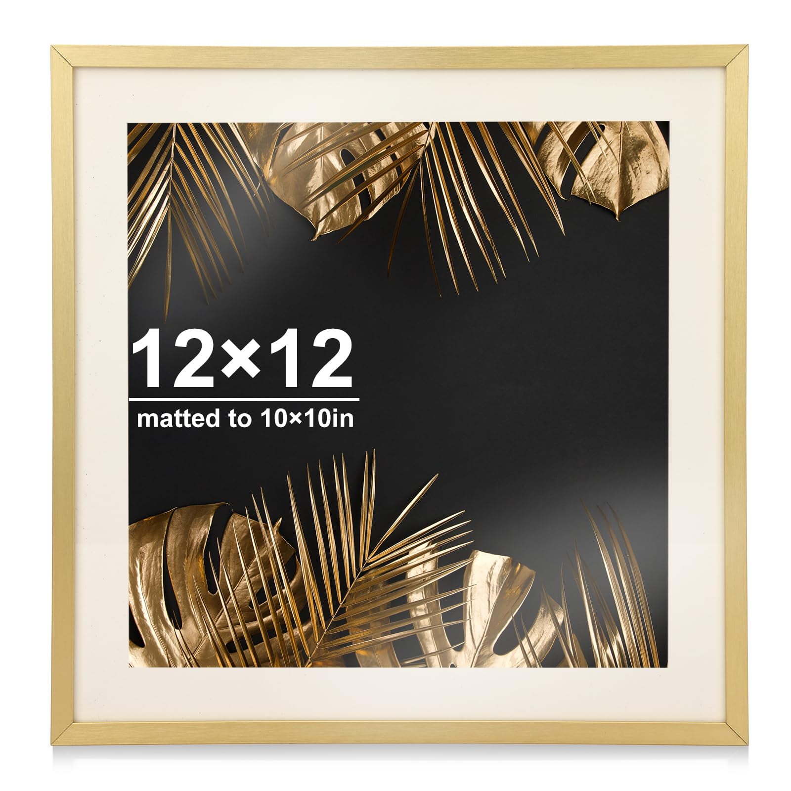 12x12 Picture Frame Set of 1 Aluminum Metal Gold Frame Tempered Glass with Mat for Wedding, Wall ...