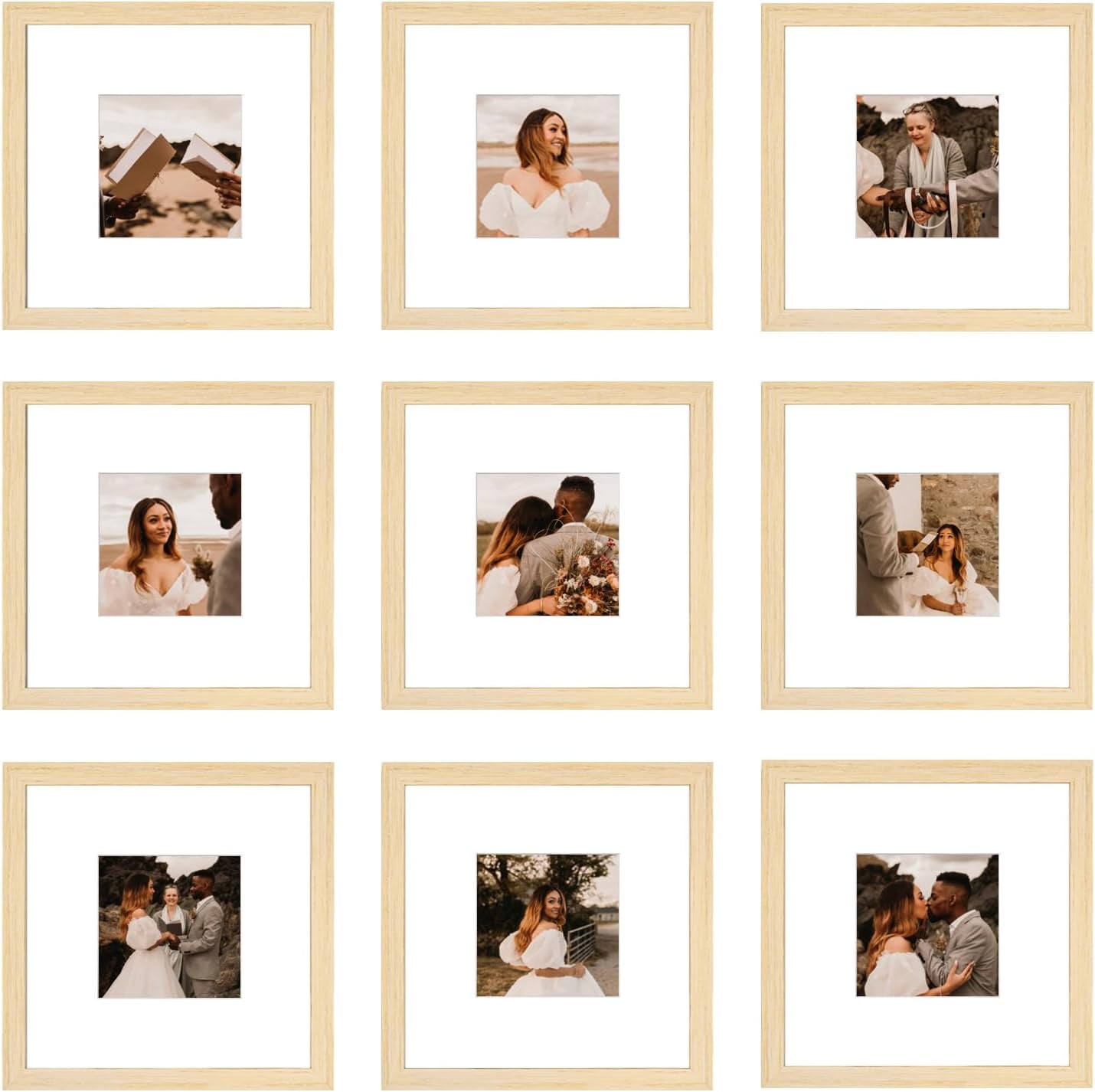 12x12 Picture Frame Set of 9, Display Pictures 8x8 with Mat or 12x12 without Mat, Multi Collage ...