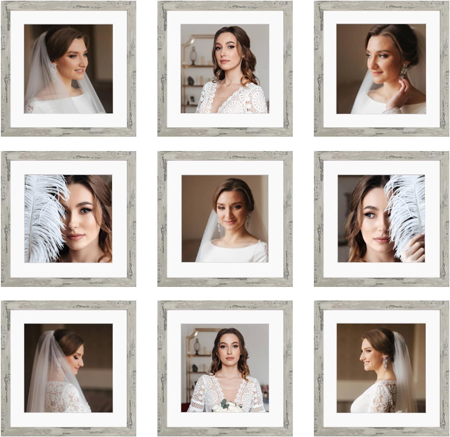 12x12 Picture Frame Set of 9, Display Pictures 8x8 with Mat or 12x12 ...