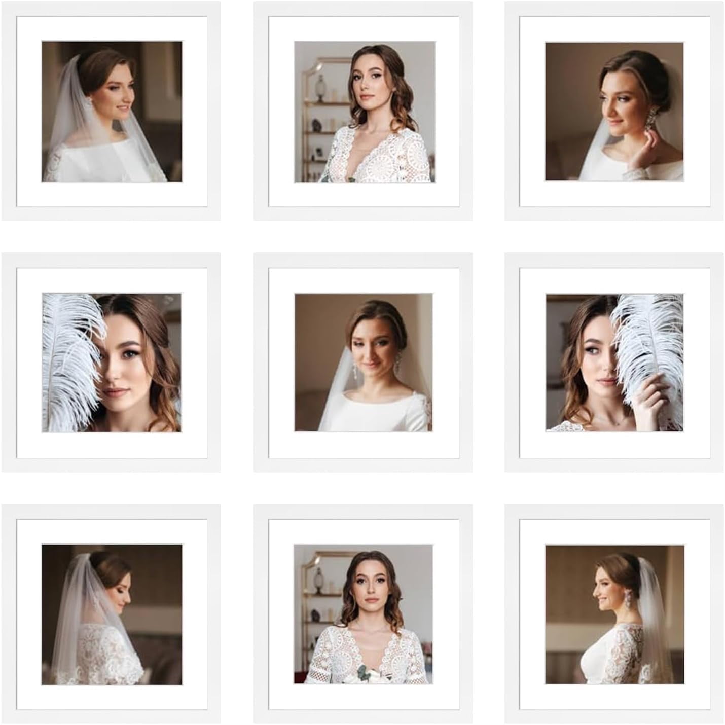 12x12 Picture Frame Set of 9, Display Pictures 8x8 with Mat or 12x12 ...