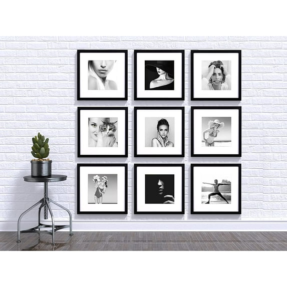 12x12 Picture Frames Black Set of 9, Square Photo Frame Displays 8x8 ...