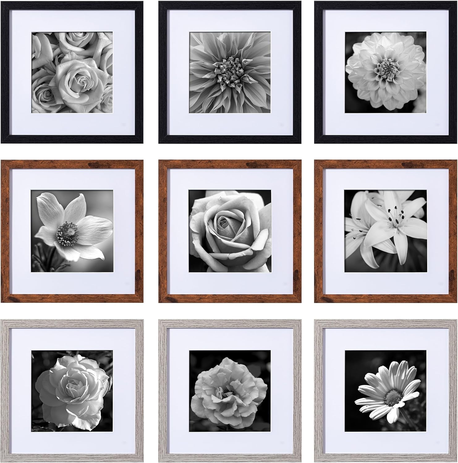12x12 Picture Frames Set of 9 Classic Gallery Wall Frame Set Displays ...