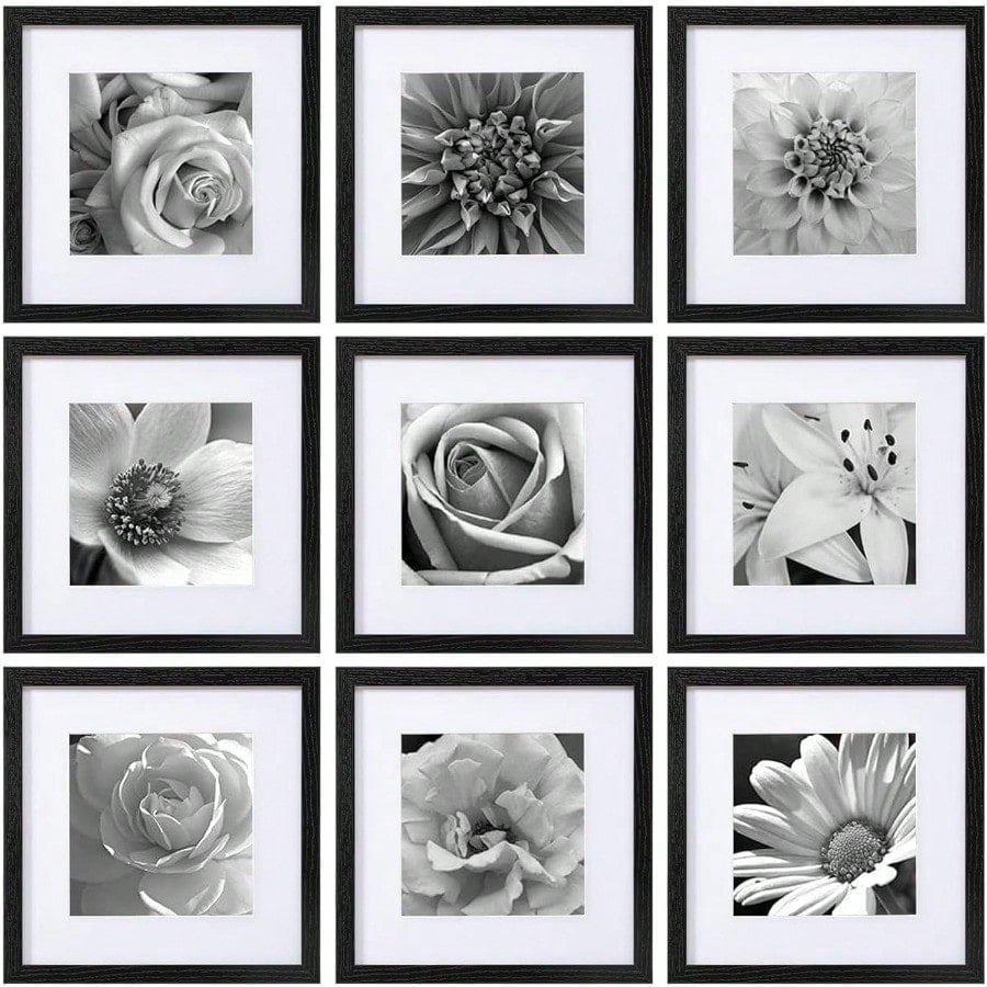 12x12 Picture Frames Set of 9 with Mat for 8x8 Photos or without Mat ...