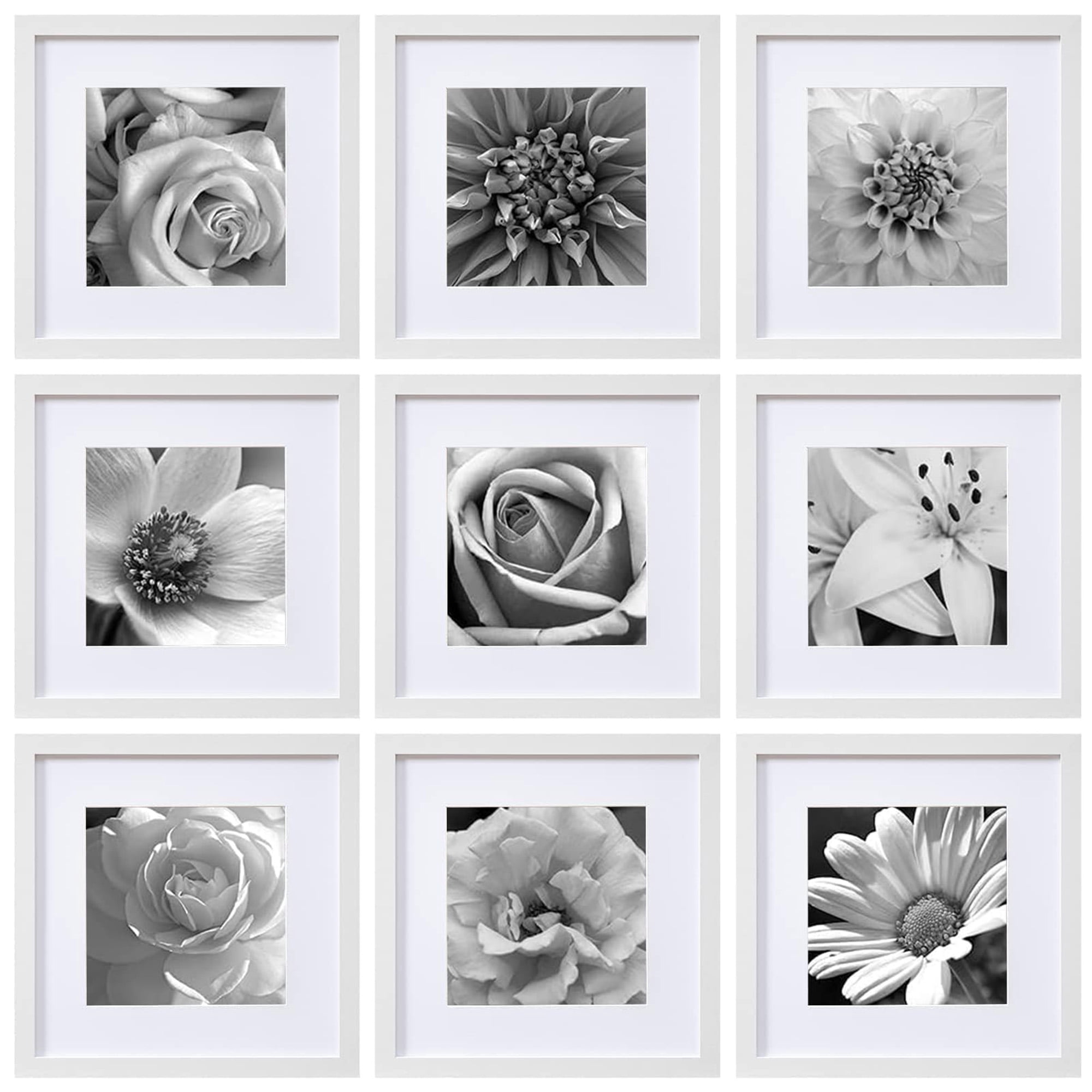 12x12 Picture Frames Set of 9, Display 8x8 Photos with Mat or 12x12 ...