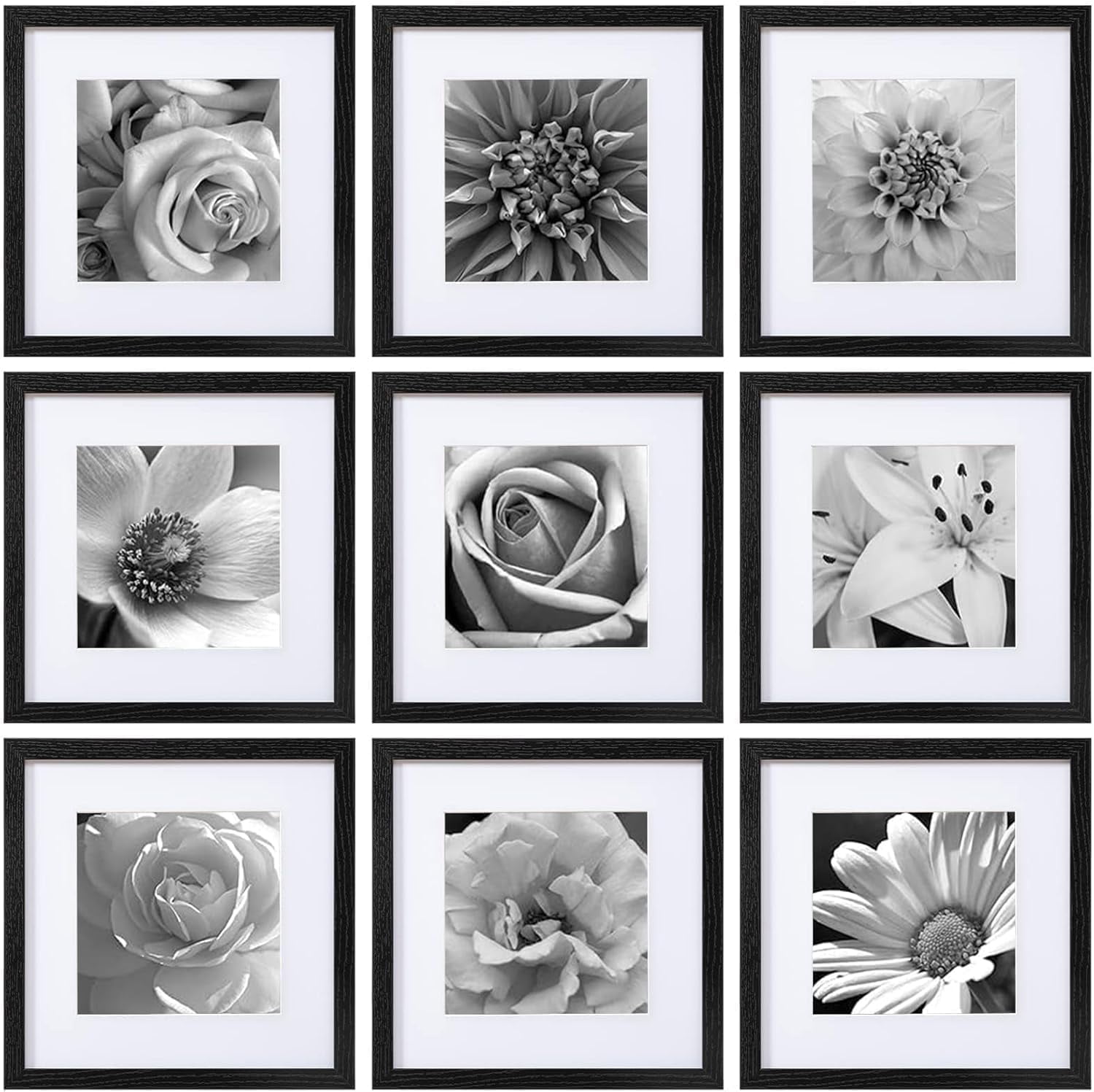 12x12 Picture Frames Set of 9 with Mat for 8x8 Photos or without Mat ...
