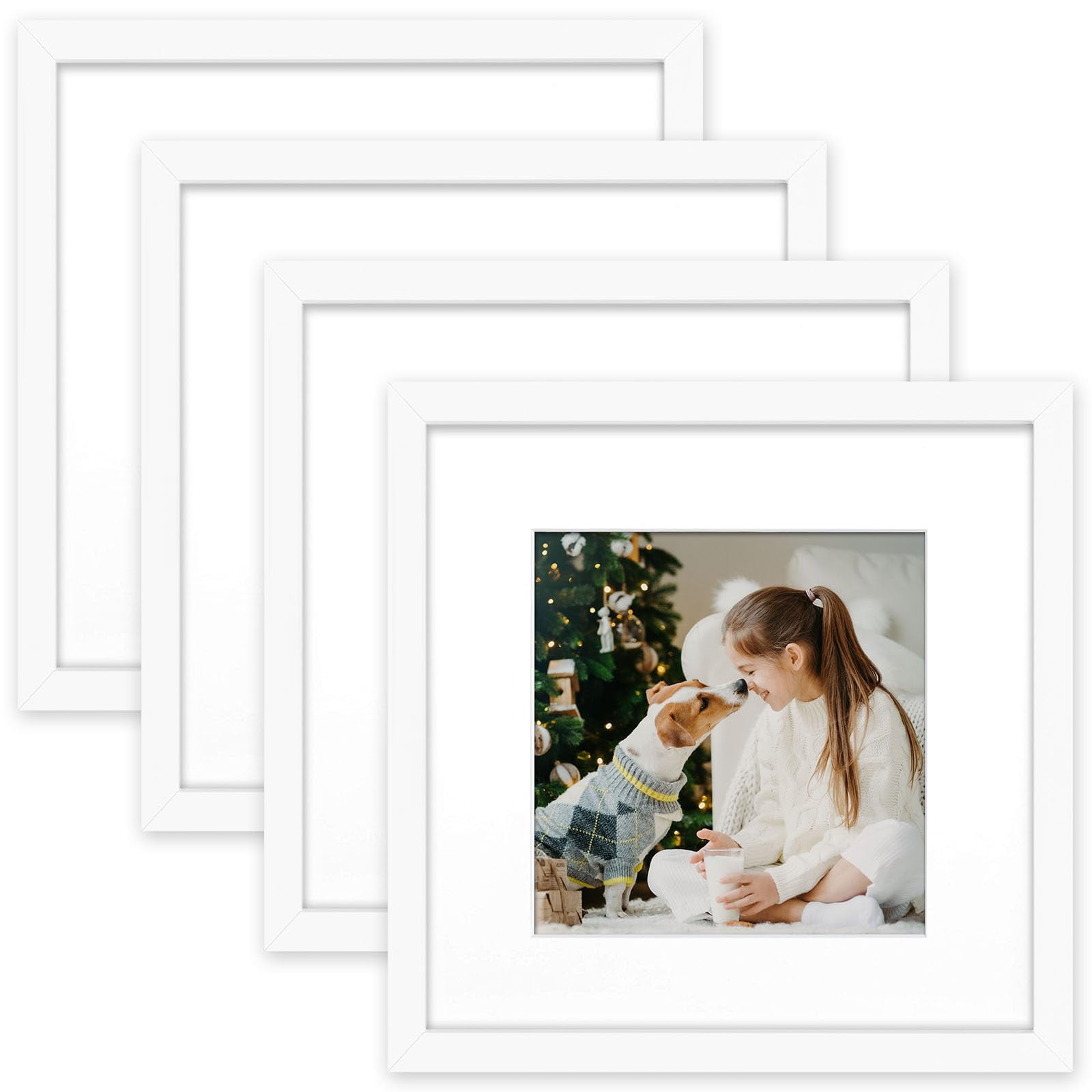 12x12 Solid Wood Picture Frames with Tempered Glass, Set of 4 White ...