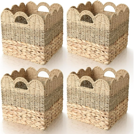 12x12 Storage Cube Bins Wicker Storage Basket for Cube Shelf, Set of 4 ...