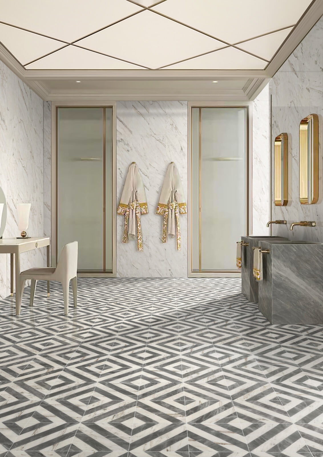 12x12 Waterjet Marble Tile, White & Grey Natural Stone for Floor and ...