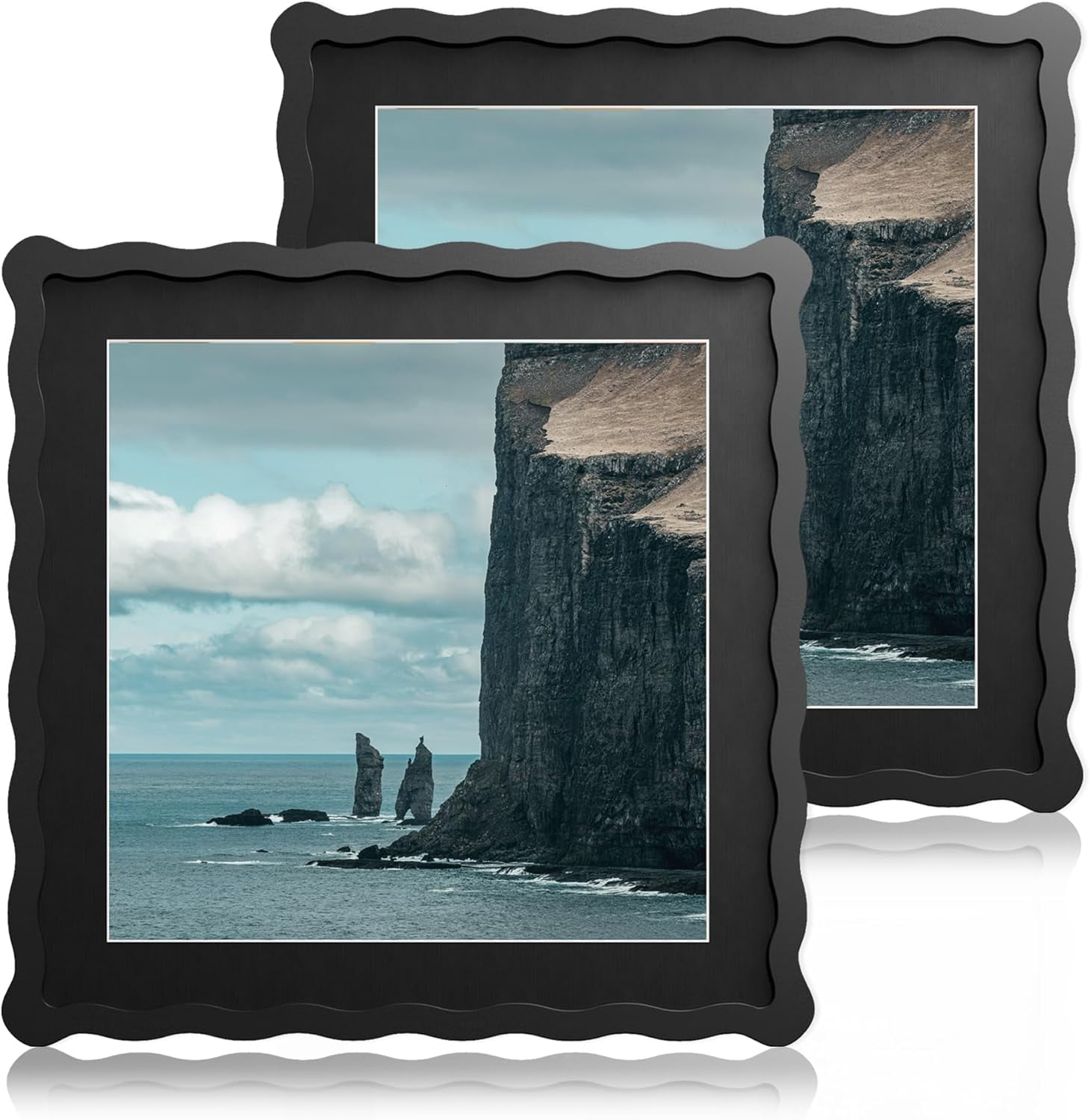 12x12 Wavy Picture Frame With Mat For 8x8, Wavy Edge Wooden Picture ...