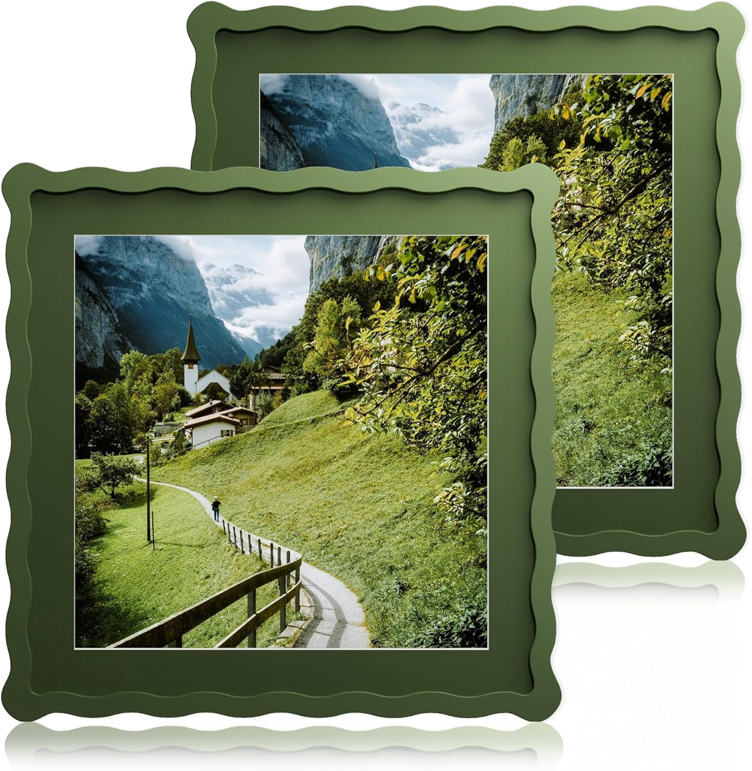 12x12 Wavy Picture Frame With Mat For 8x8, Wavy Edge Wooden Picture ...