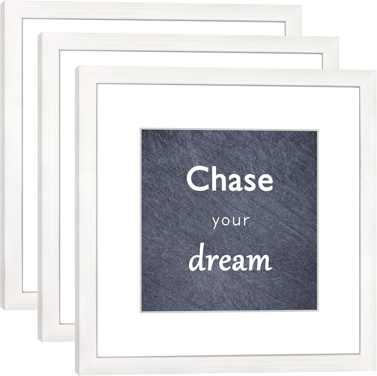 12x12 White Picture Frame Set of 3 for Pictures 8x8 with Mat or 12x12 ...