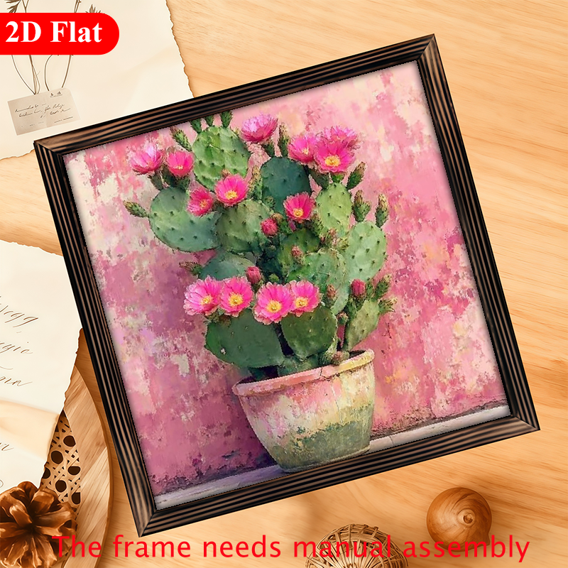 12x12 inch Wooden Sign Featuring a Blooming Cactus in a Red PotDesigned ...