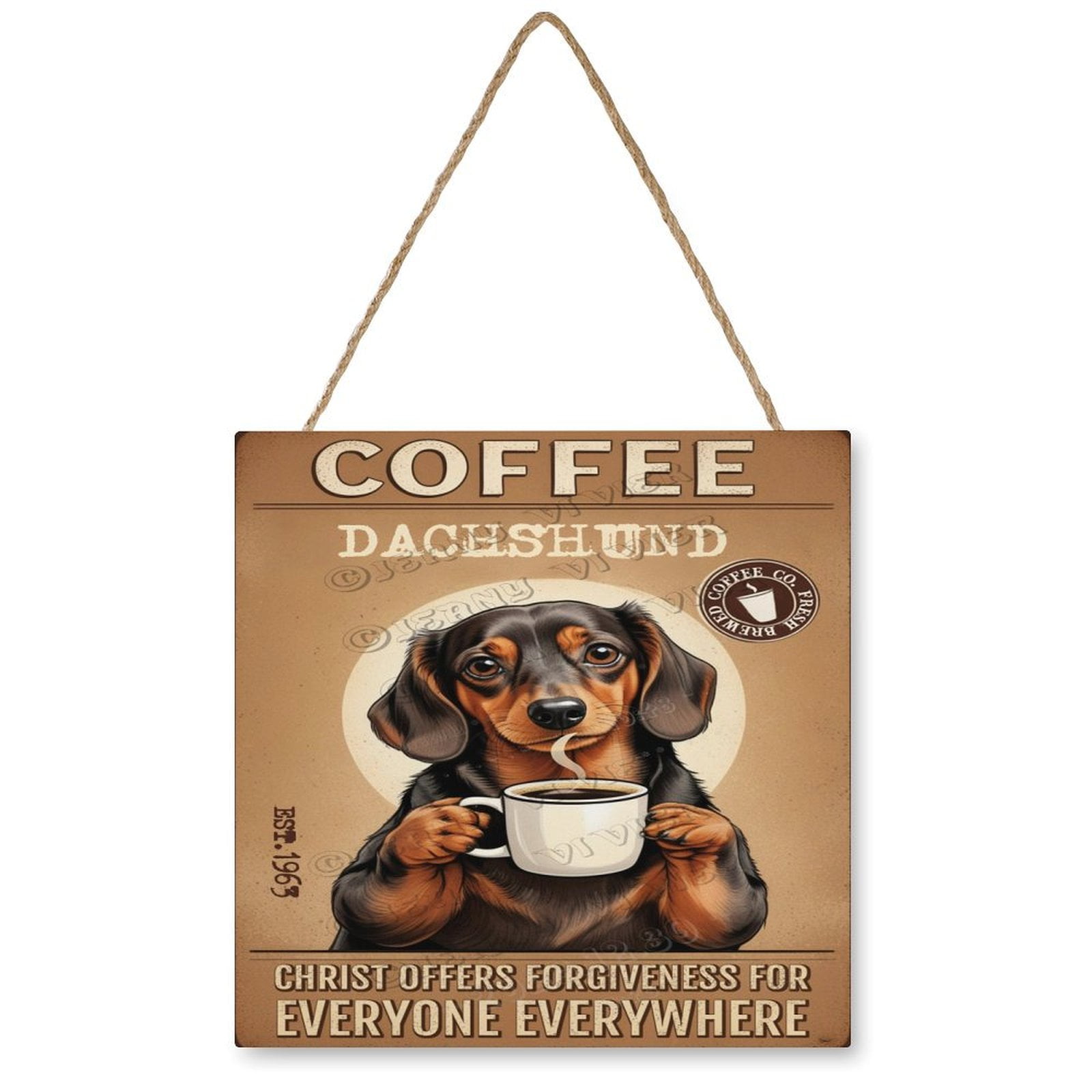 12x12 inches Retro Wood Hanging Sign - Square - Dachshund Decor Christ ...