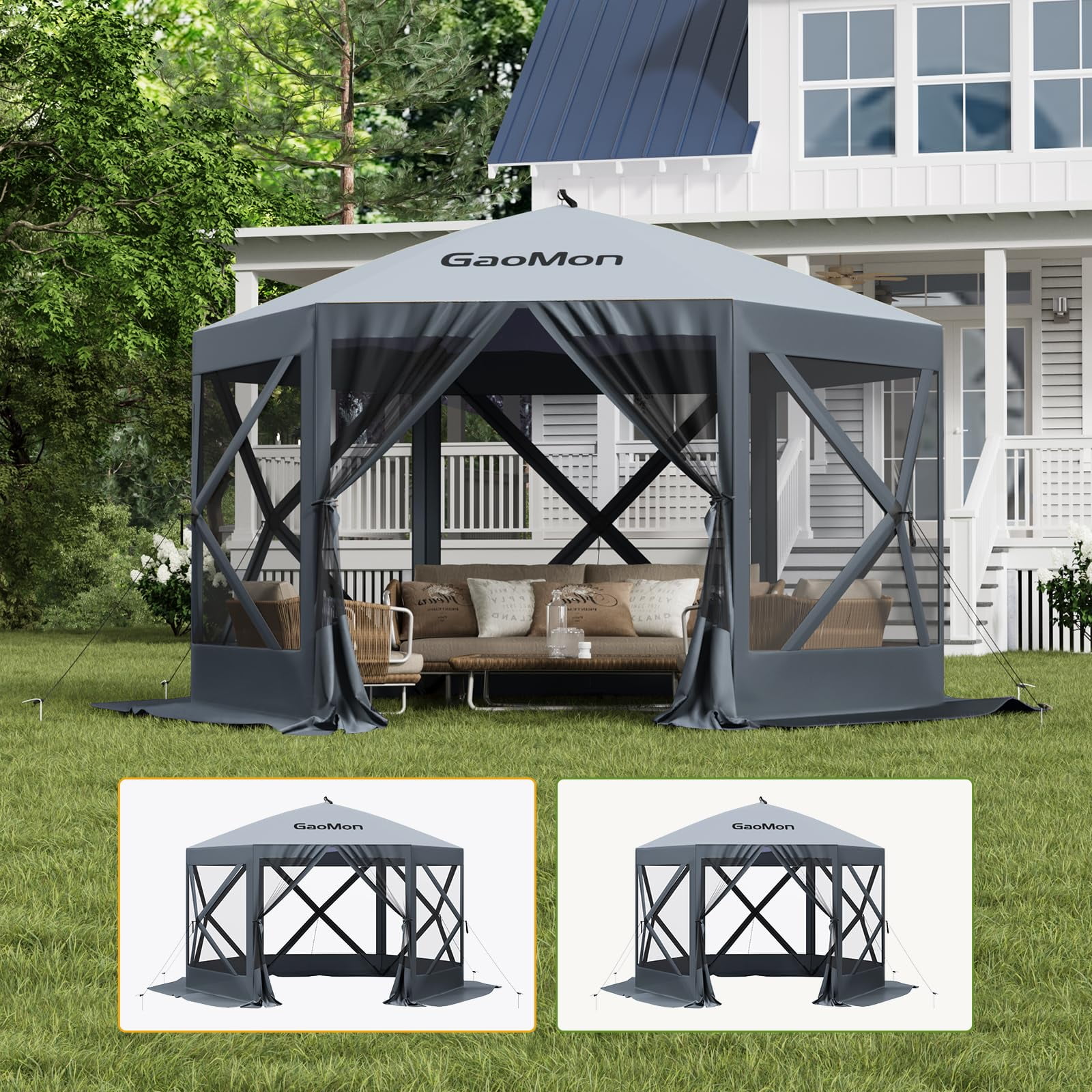 12x12ft Camping Gazebo, Portable Pop Up Canopy Outdoor Screen Tent 6 ...