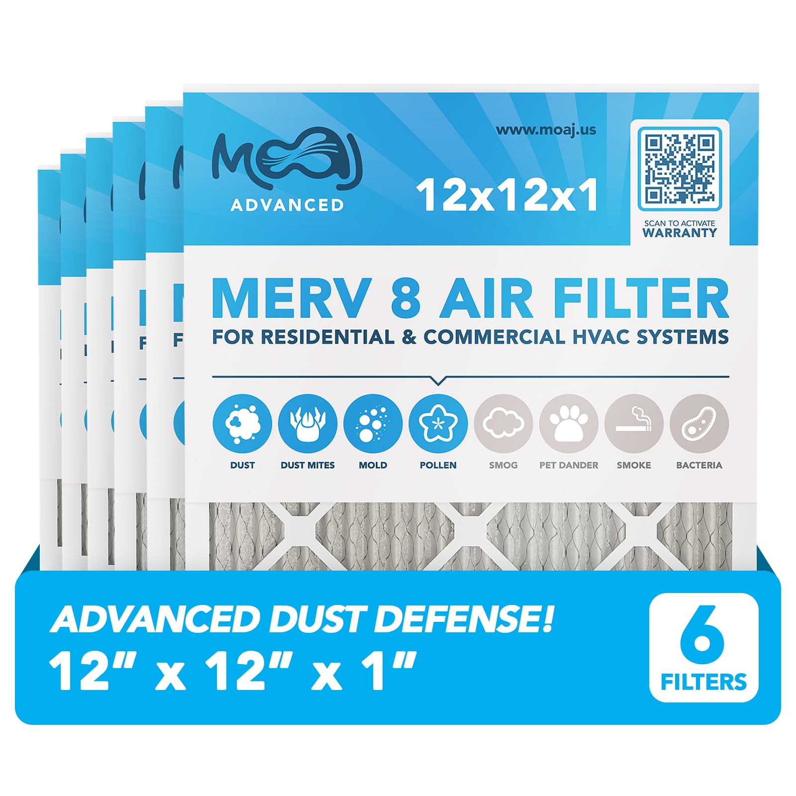 12x12x1 Air Filter (6-PACK) | MERV 8 | MOAJ Advanced Dust Defense ...
