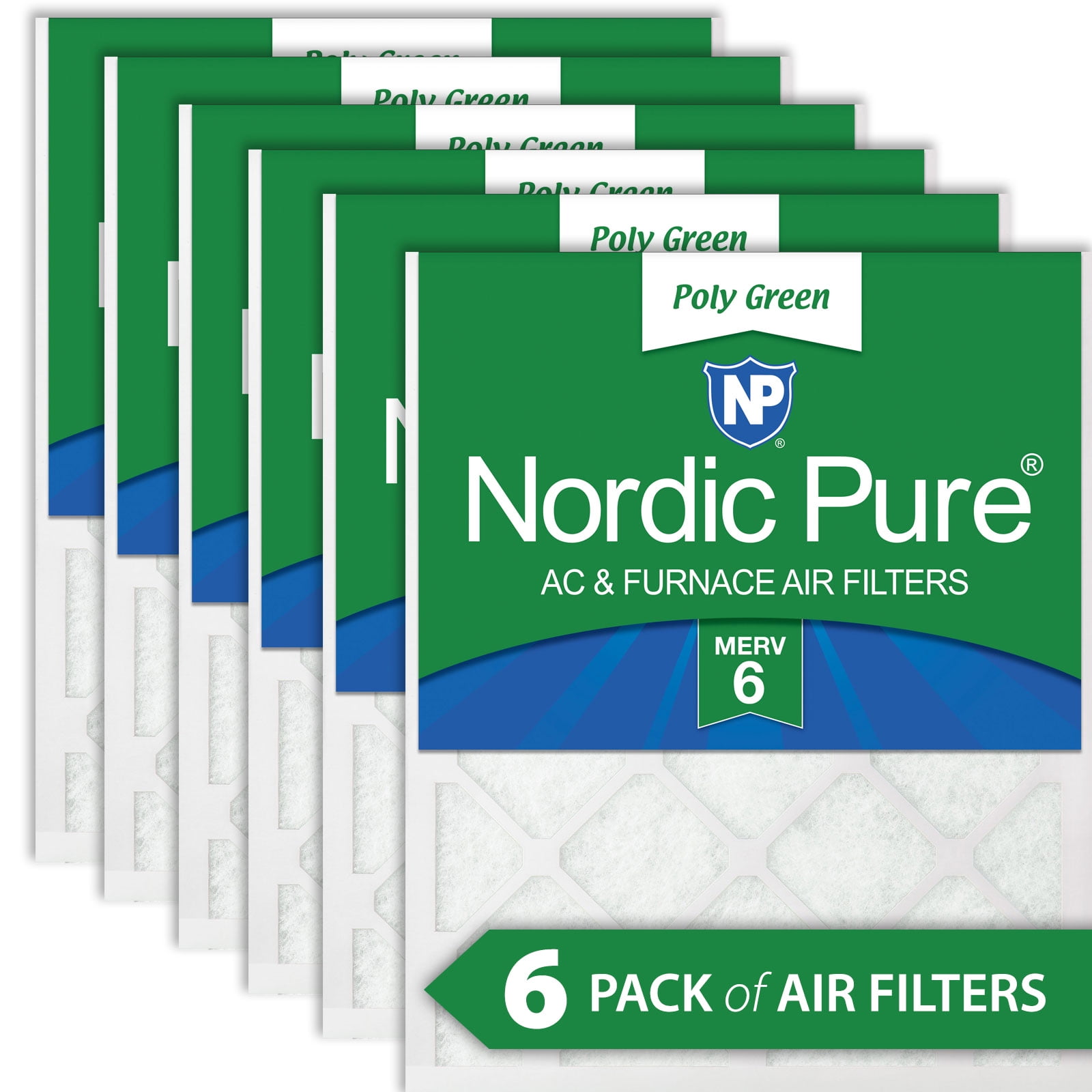 12x12x1 MERV 6 Poly Green AC Furnace Air Filter 6 Pack - Captures Dust ...